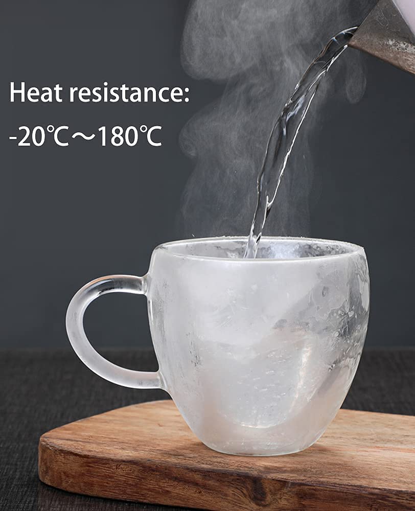 PCduoduo Heart Shaped Cup,Heat resistant creative double layer heart cup cup clear glass milk cup tea milk cup cup coffee cup (6.3oz/180ml)