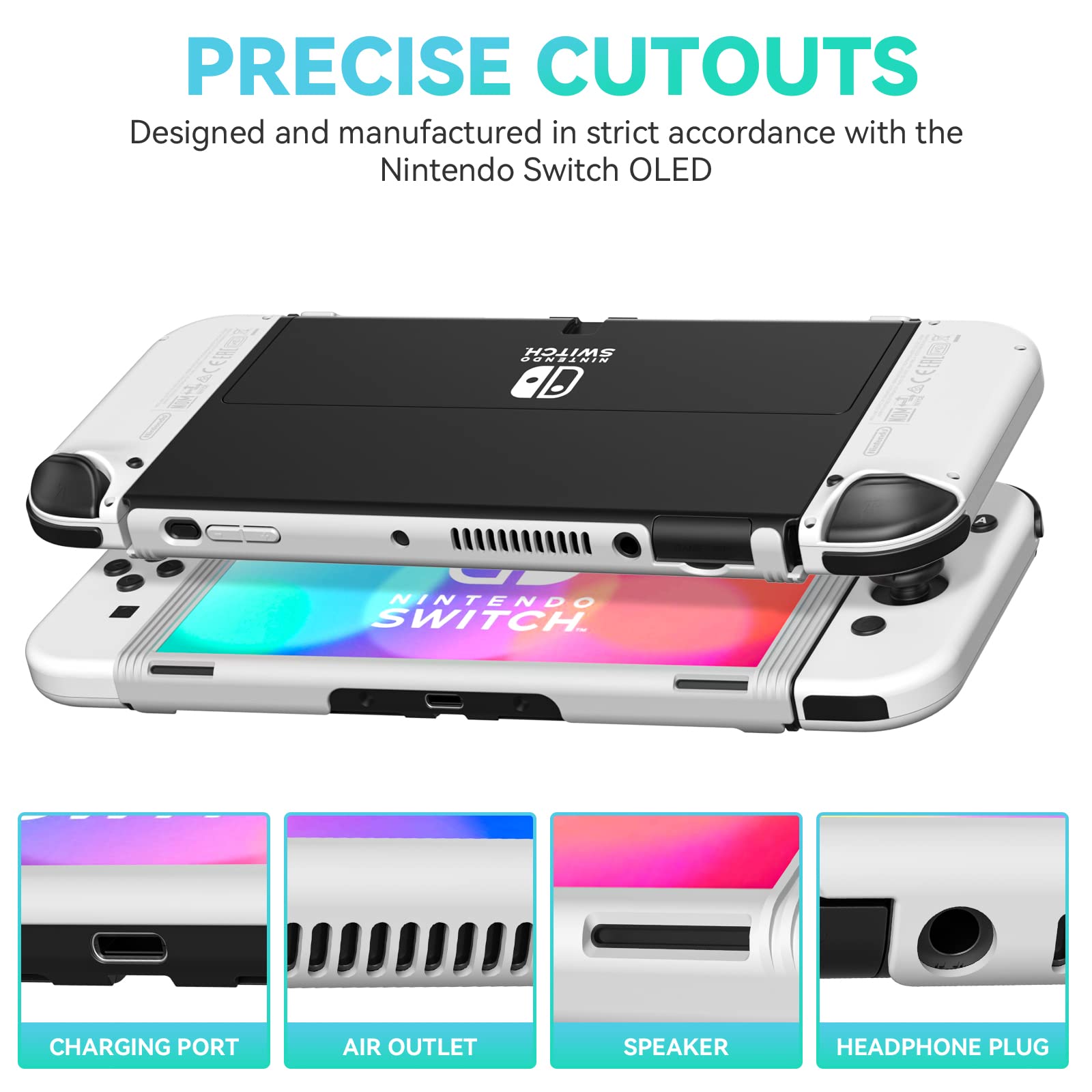 Sibese Protective Case for Nintendo Switch OLED with Tempered Glass Screen Protector, Front Cover Compatible with Switch OLED (2021)(White)