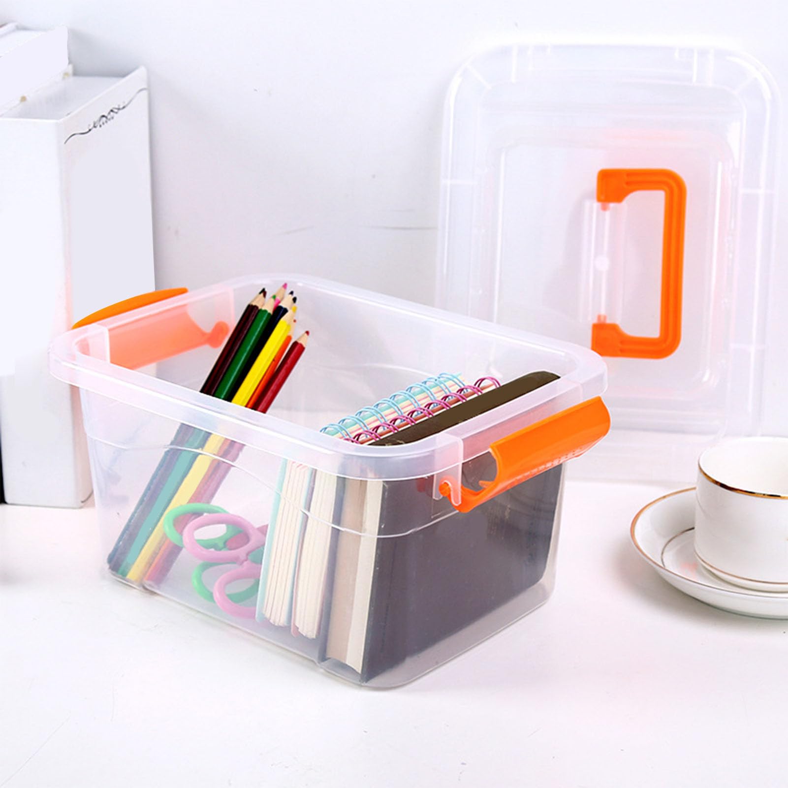 WOHPNLE Plastic Storage Bin, Storage Latch Bin Box Portable Handle Storage Bin Container Heavy Duty Clear Storage Latch Container Box for Organizing (L)