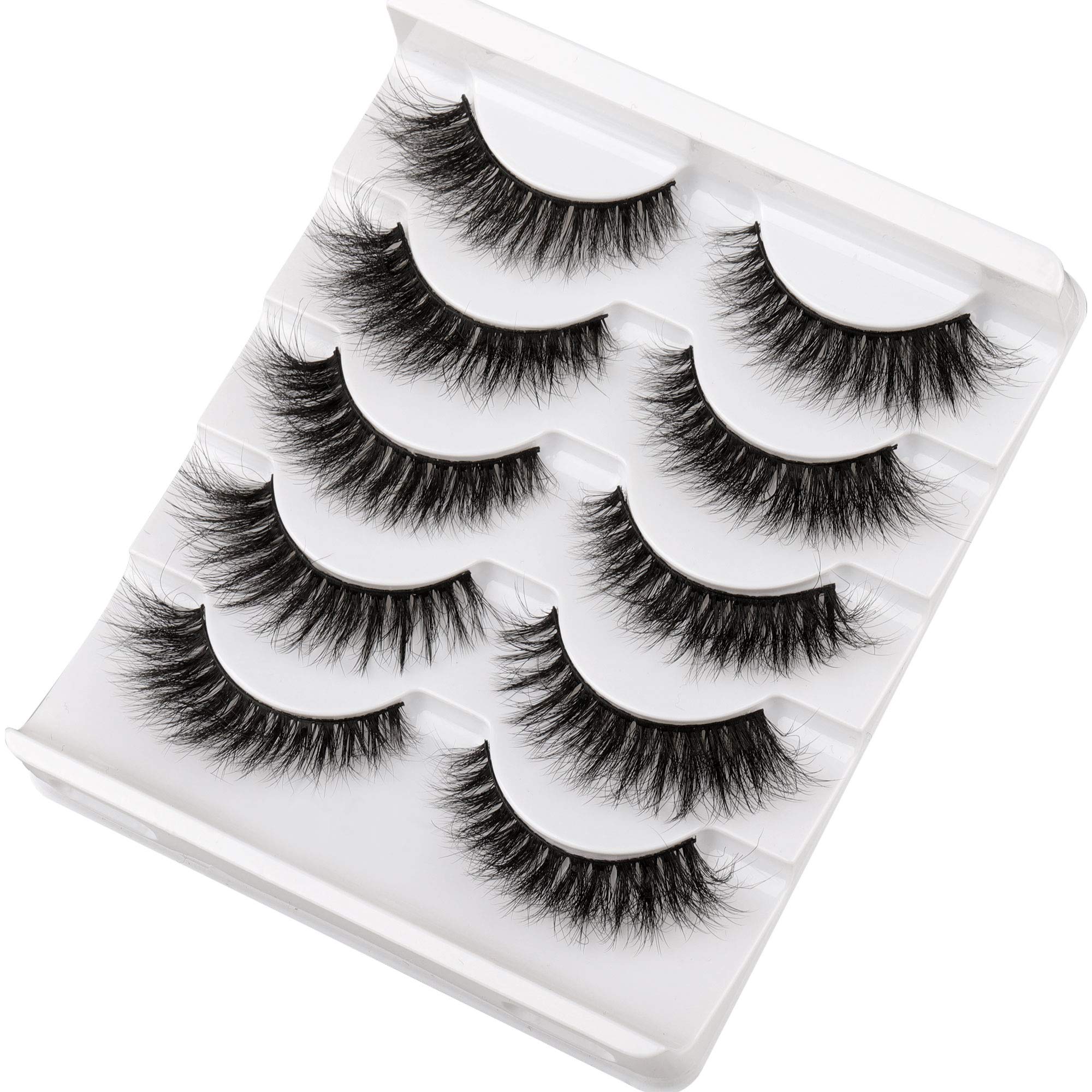 Newcally Cat Eye Mink Eyelashes Nautral Fluffy False Eyelashes 5D Volume Fake Eyelashes 5 Pairs Pack Full Crossed Short Eye Lashes Handmade Reusable Soft Multipack