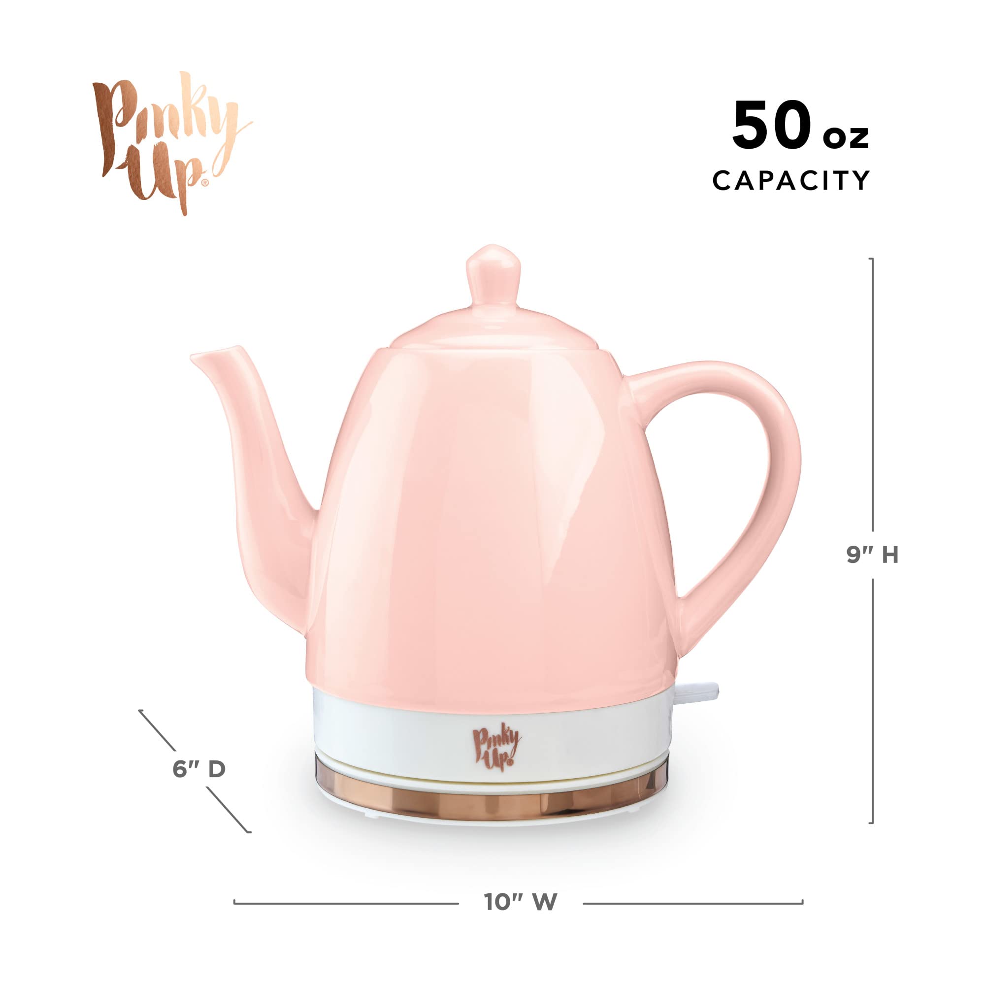 Pinky Up Noelle 1.5 L Ceramic Gooseneck Spout Electric Tea Kettle with Temperature Control - Cordless Design for Boiling Water Pot, Pink, Rose Gold