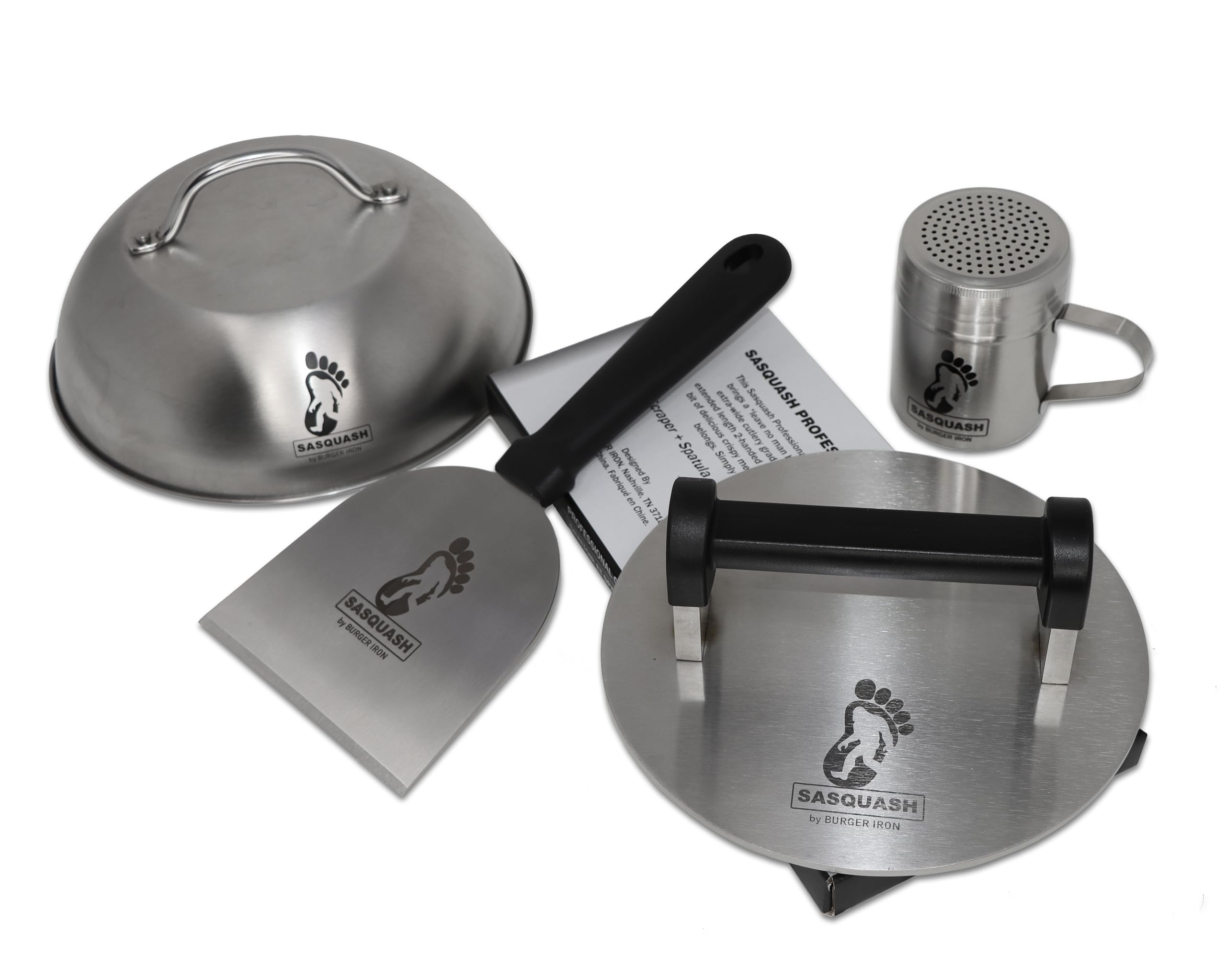 The Sasquash 'Scrape-Ula' Smashed Burger Scraper + Spatula Hybrid - Professional Grade Griddle Tool - 5 Inch Wide, Knife Grade Stainless Steel, Two-Handed Mega Burger Turner