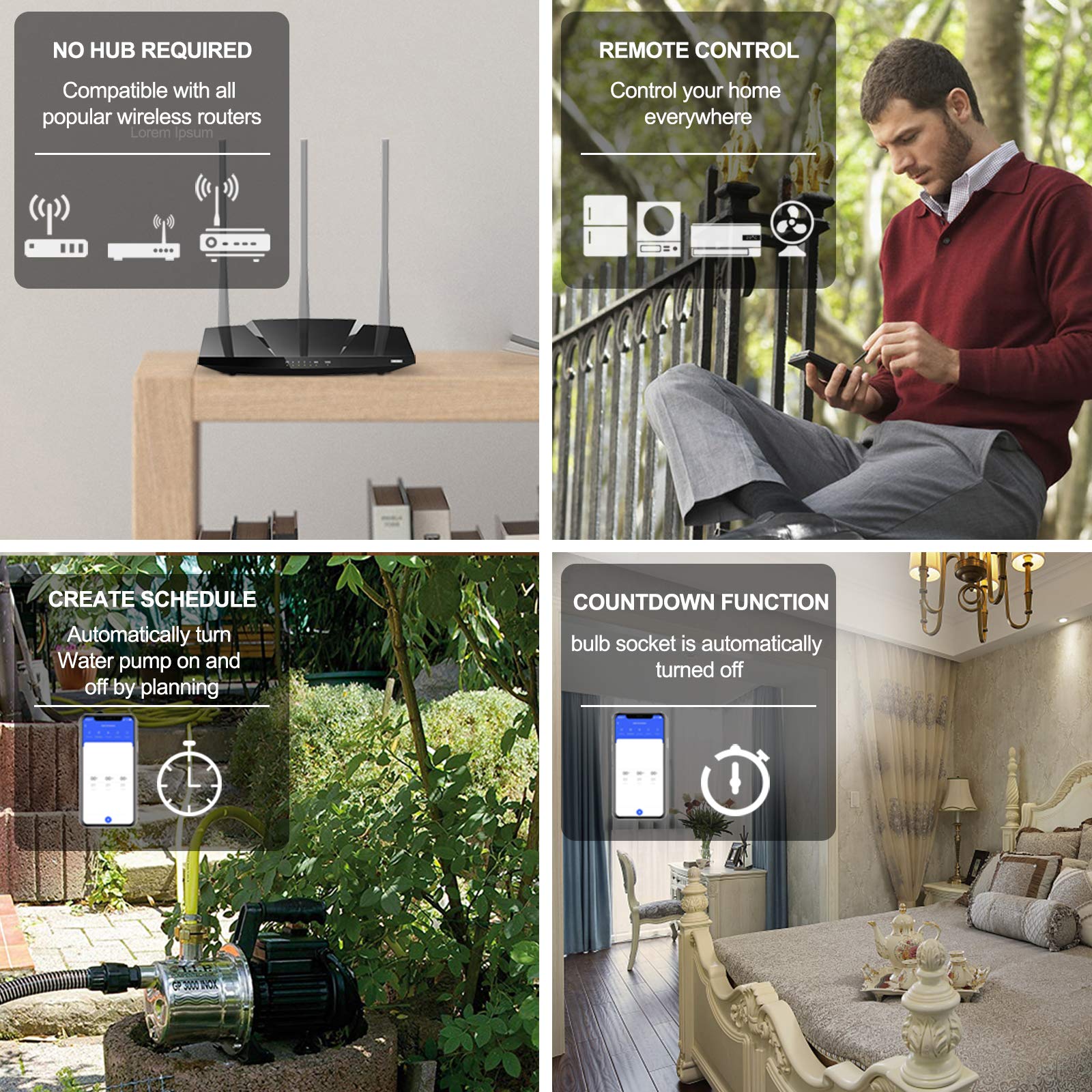 LoraTap Smart WiFi Bulb Socket E26 2 Pack Wi-Fi LED Light Bulb Timer Lamp Holder Adapter, Voice Control with Alexa and Google Assistant, Smart Life App Control from Anywhere by Phone, 30W Max