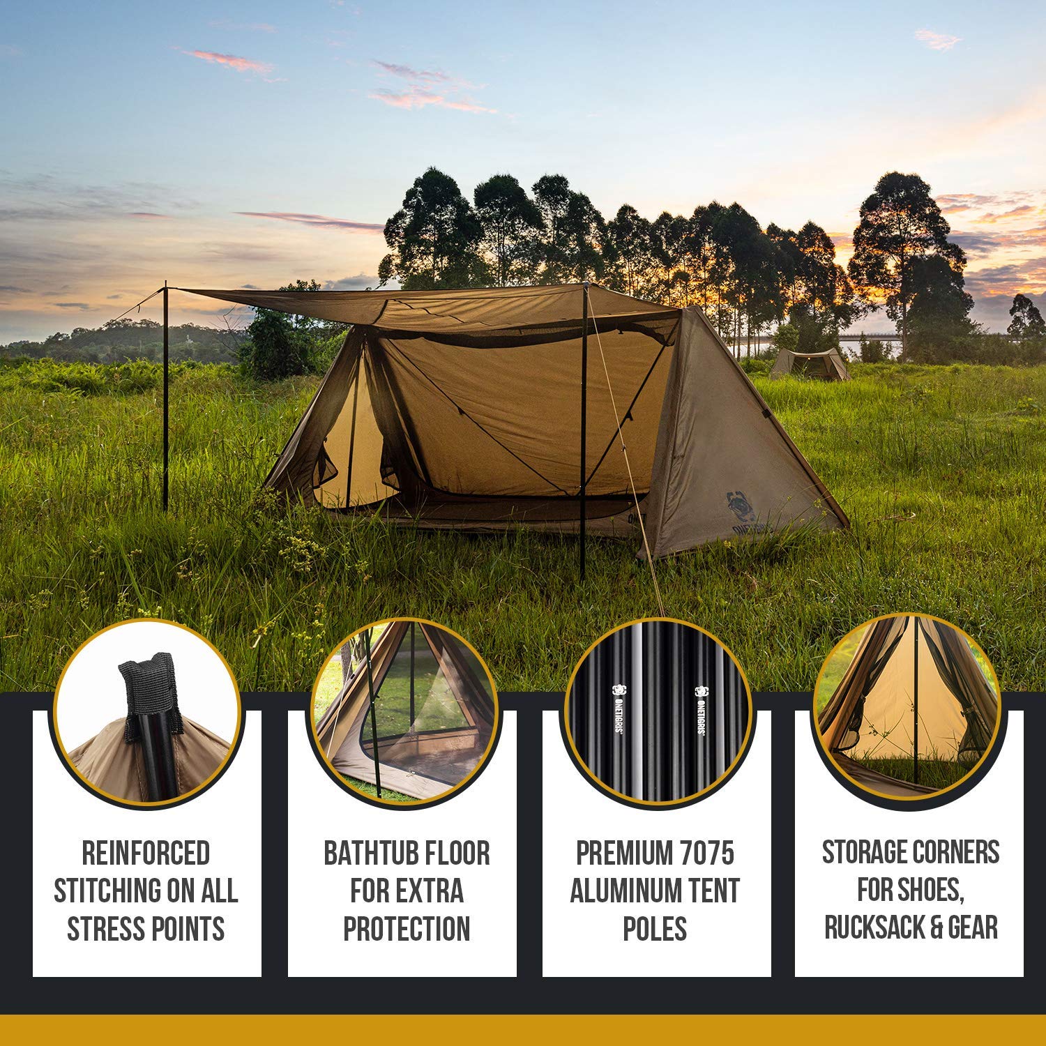 OneTigris Outback Retreat Camping Tent + Waterproof Tent Footprint + Lightweight Tent Poles (1.25m)