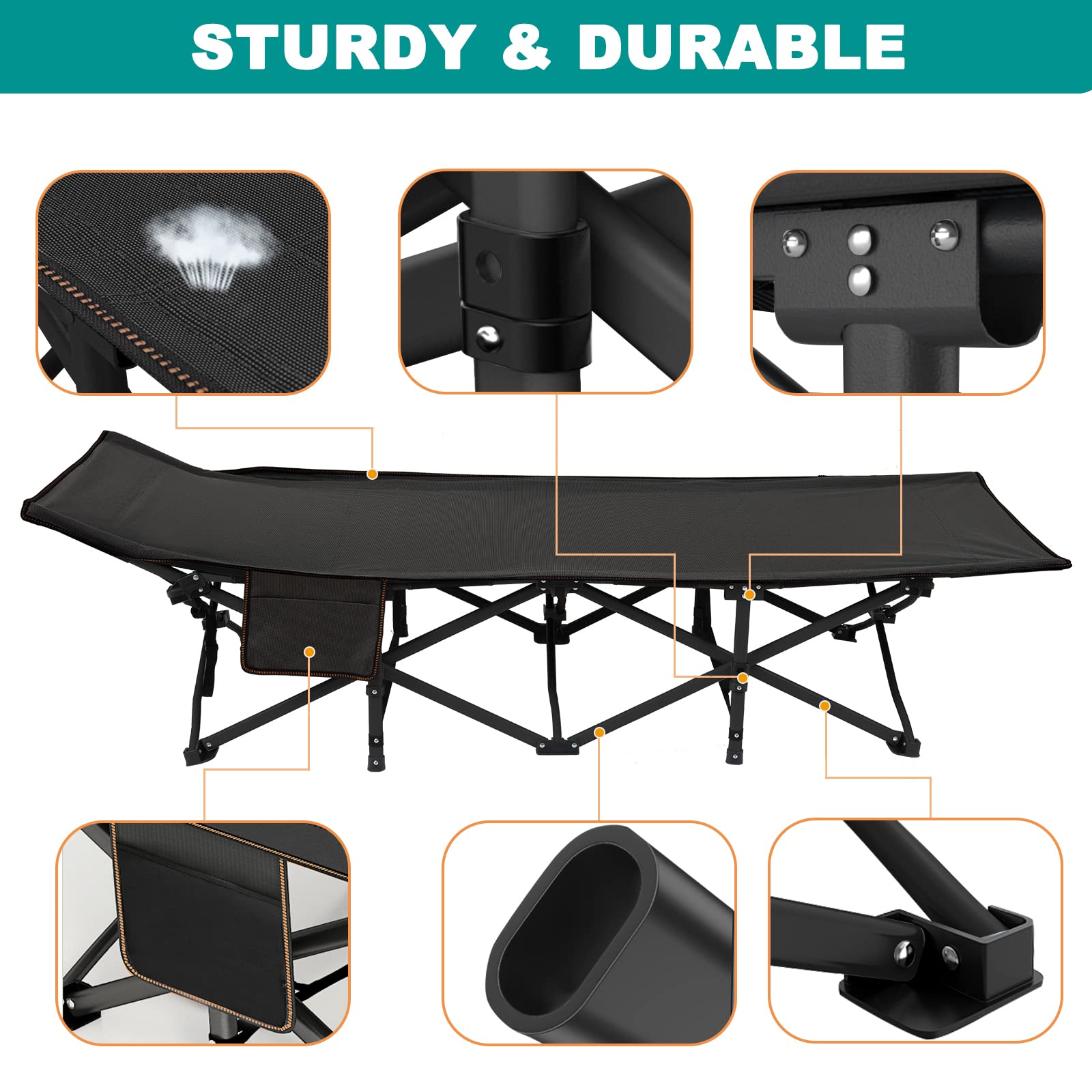 NAIZEA Folding Camping Cots for Adults Heavy Duty Cot with Mattress, Portable Sleeping Cot Folding Outdoor Bed with Carry Bag, Folding Camping Bed Guest Bed Military Cot Tent Cot for Indoor & Outdoor