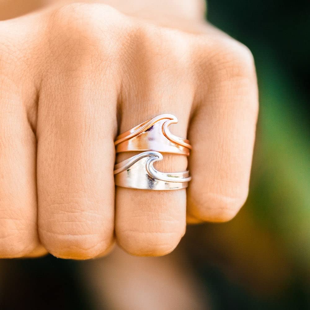 Pura Vida Rose Gold-Plated Kona Wave Stackable Ring - Brass Base, Stylish Design - Size 9