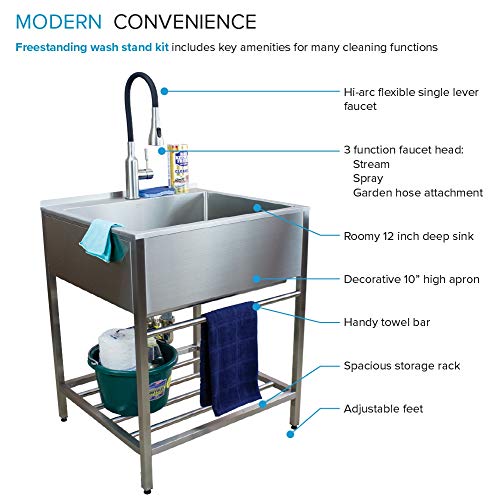 Transolid TFH-2522-SS 25 in. x 22 in. x 34.3 in. Stainless Steel Laundry Sink with Wash Stand in Brushed Satin
