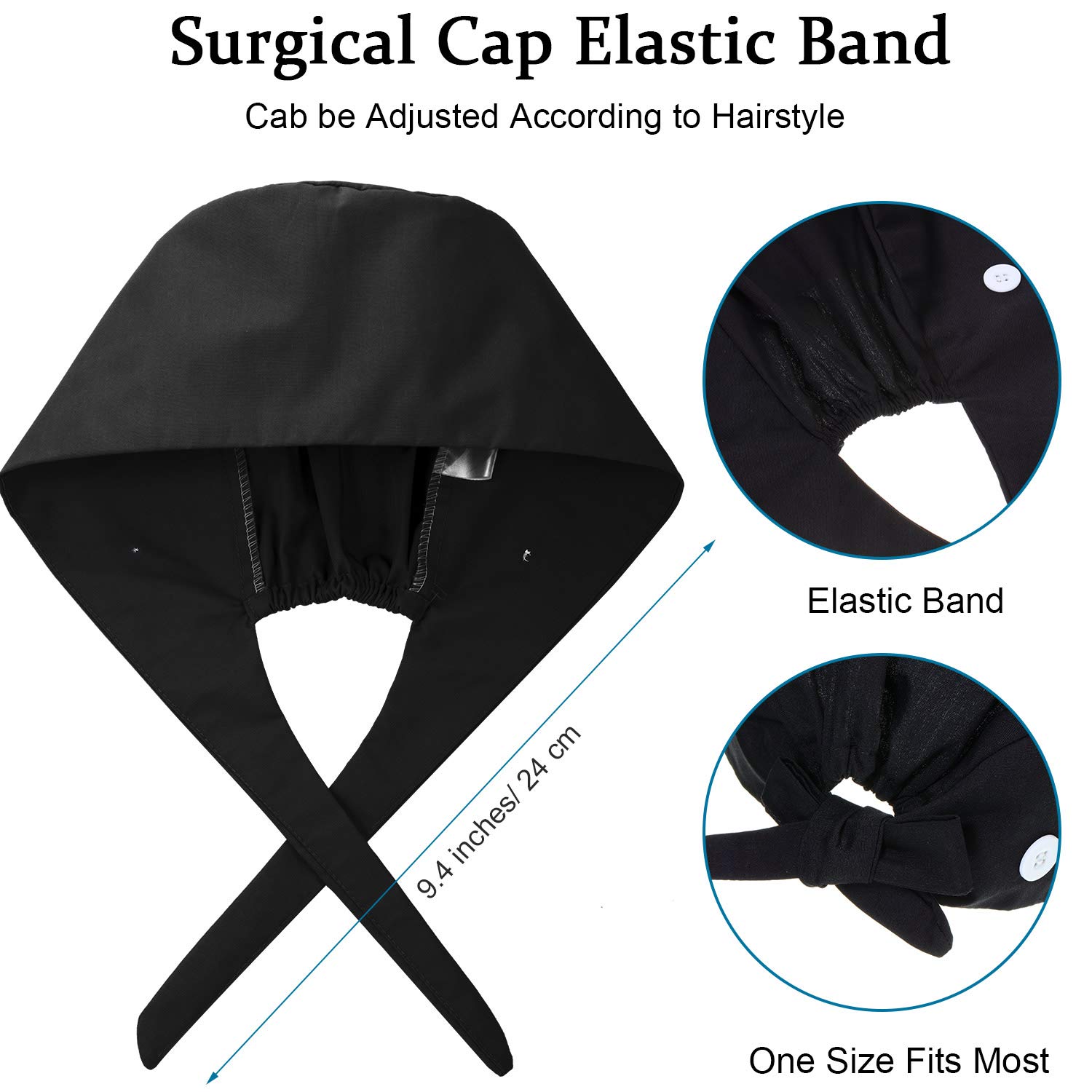 SATINIOR 4 Pieces Adjustable Bouffant Hats Button Sweatband Cap Tie Back Hats for Women Men (Navy Blue)