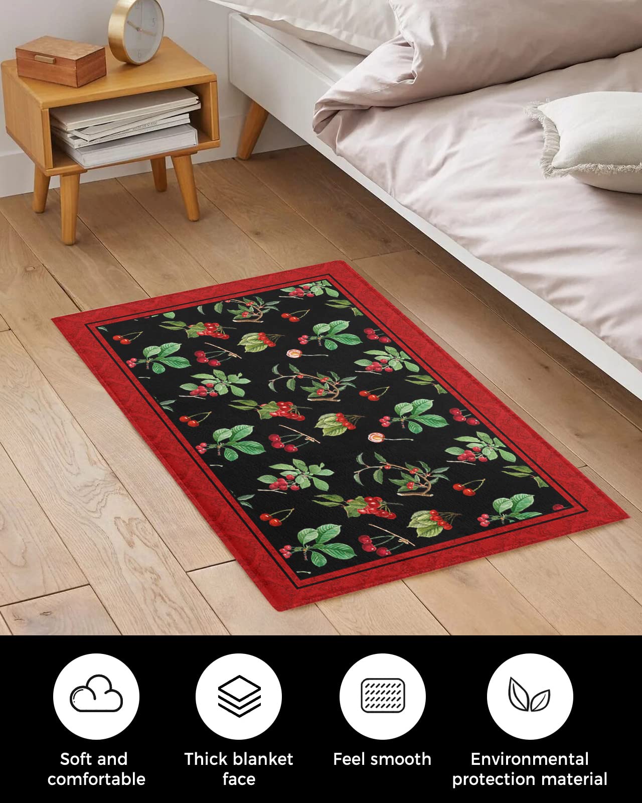 Red Cherry Farmhouse Fruit Luxurious European Flowers Bath Mats for Bathroom Non-Slip Absorbent Soft Plush Doormat Decor Rugs for Kitchen Bedroom Floor Mat 24" X 16"