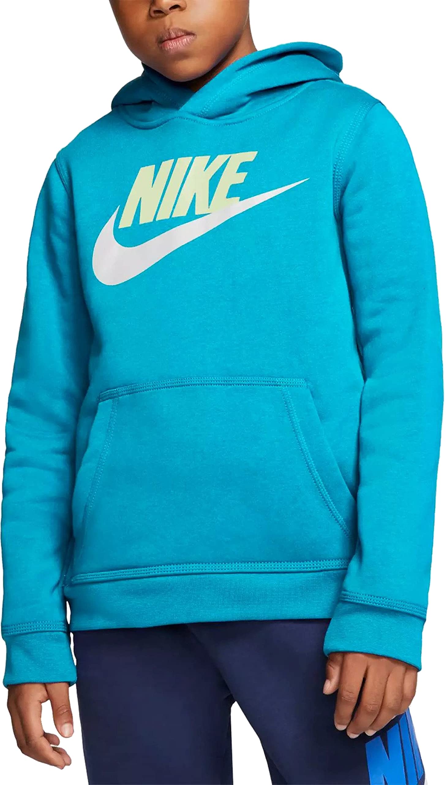 Nike Boys' Sportswear HBR Club Fleece Hoodie (Chlorine Blue, Large)