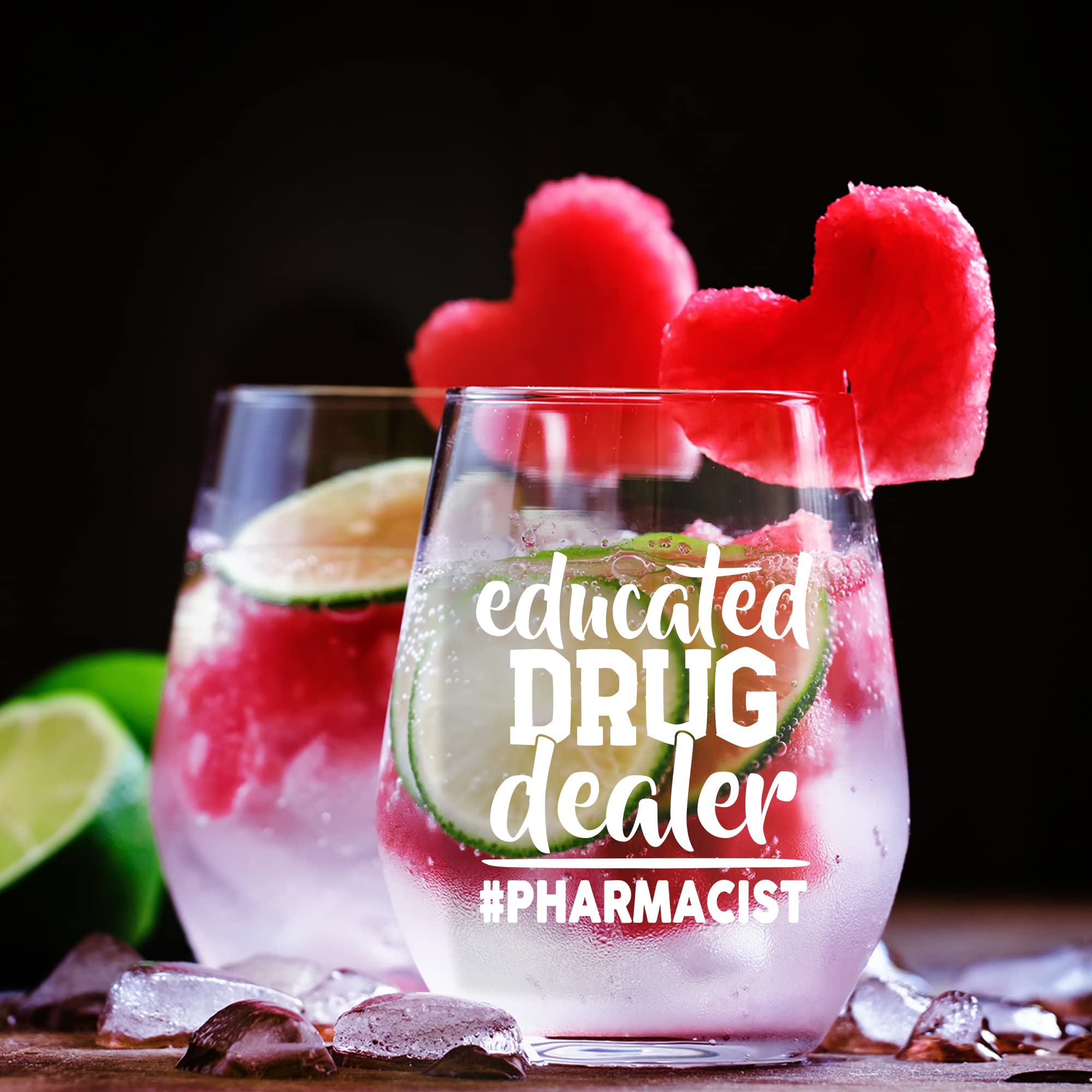 Panvola Educated Drug Dealer Pharmacist Stemless Wine Glass 15oz For Pharmacist Pharmacy Tech Nursing Student Graduate Nurse Doctor Dr Drinkware