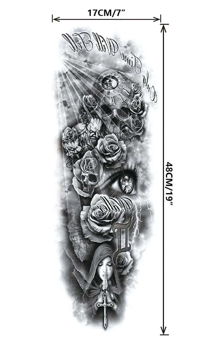 Pinone Full Arm Temporary Tattoo For Man Women L19“xW7”(12 Sheets)