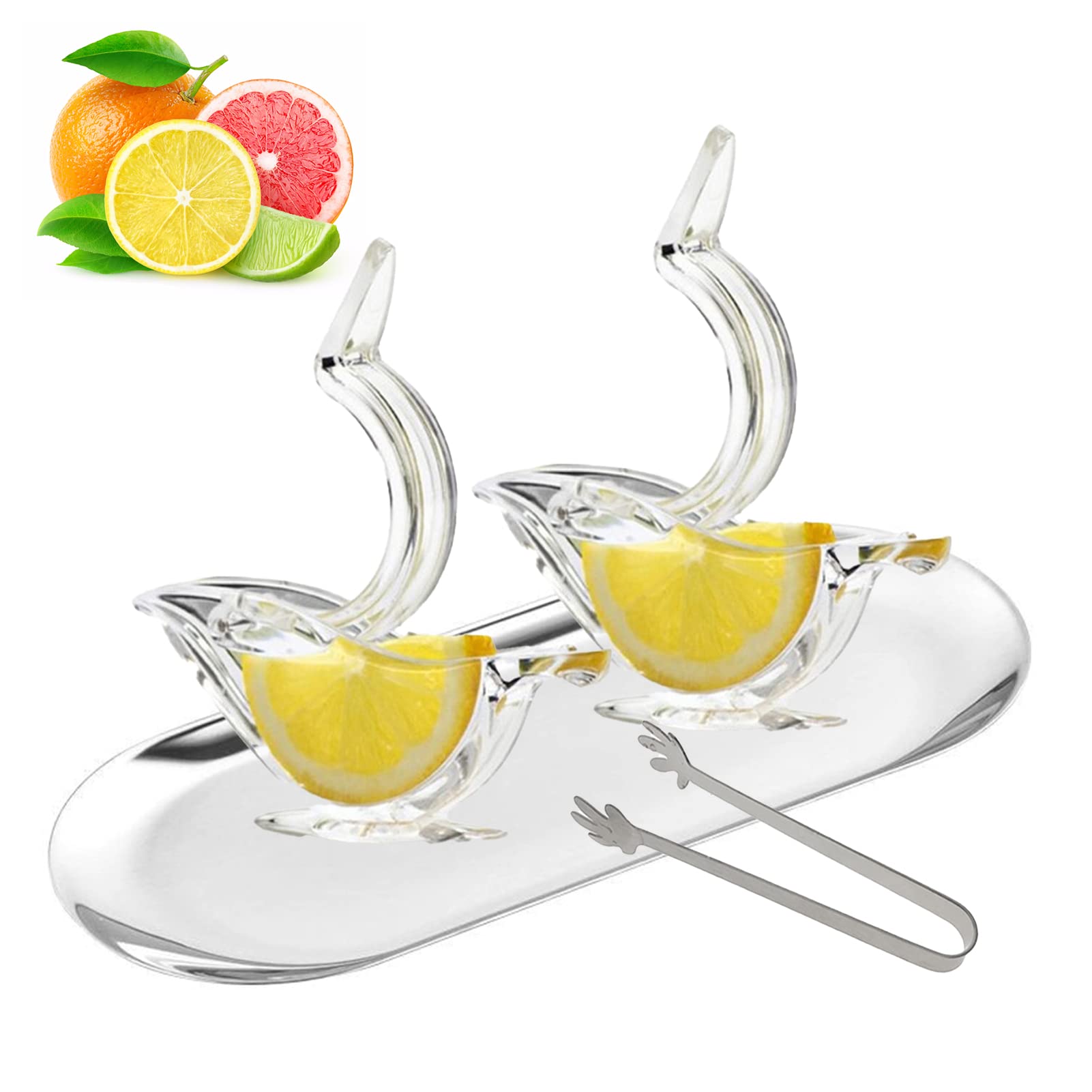 Manual Lemon Juicer Set with Plate and Clip,Acrylic Lemon Squeezer Portable Bird Shape Orange Citrus Slice Squeezer Portable Clear Fruit Press Tool for Pomegranate, Lemons & Limes