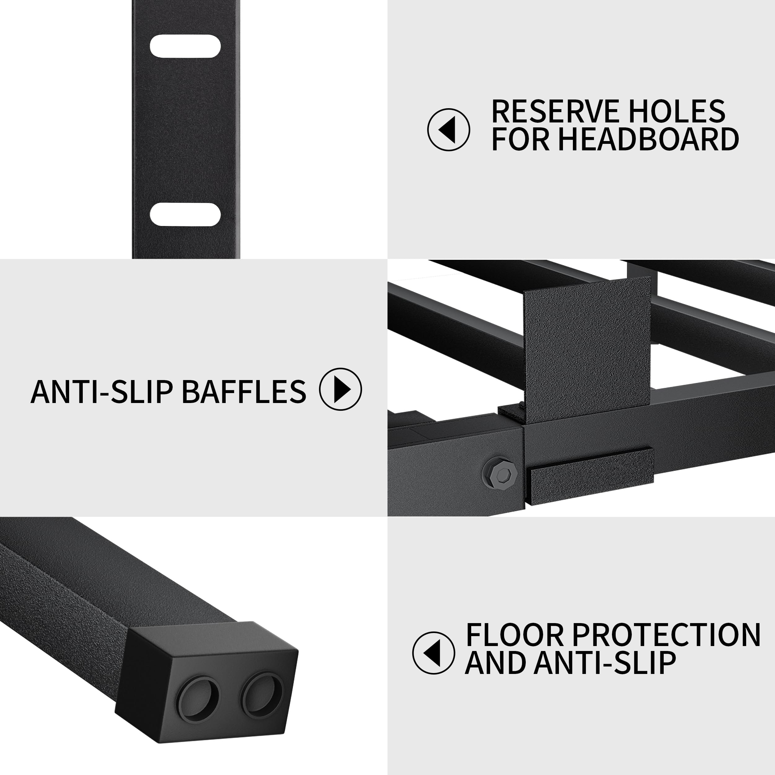 MAF 12 Inch Queen Bed Frames with Mattress Slide Stopper Black Heavy Duty Metal Platform Bed Frame Steel Slat Support, No Box Spring Needed, Noise Free, Easy Assembly