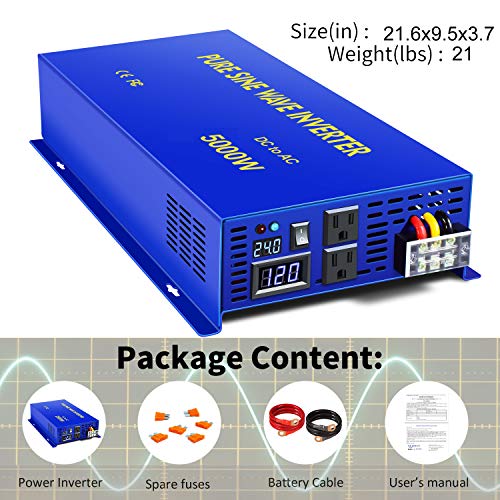 XYZ INVT 5000 Watt Pure Sine Wave Inverter 24V DC to AC 110V 120V, 5000W Power Inverter Surge 10000W Power Converter for Solar System. (5000W 24V)