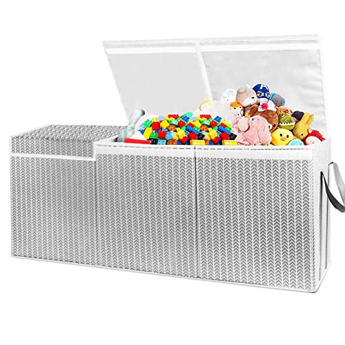 PELEYWCO Extra Large Toy Box For Girls with Divider Boardsļ¼Extended Handles, 3 Independent Lids and Longer Magic Tapes,the 147L large toy chest for boys and girl 40.6 * 13.4 * 16.5inch