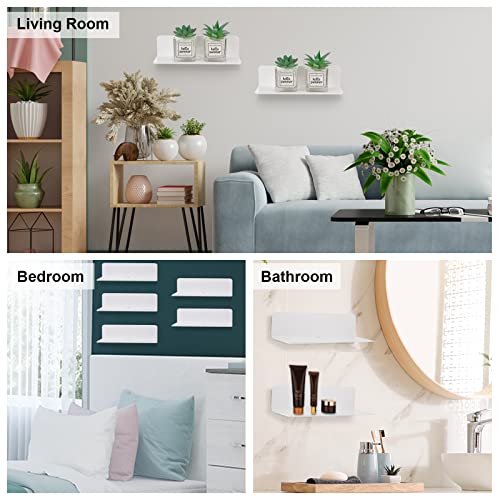 Yulejo 9 Inch Floating Shelves Acrylic Wall Mounted Shelf Acrylic Display Shelf Self-Adhesive Wall Shelves for Bedroom, Gaming Room, Living Room, Bathroom, Office with Cable Clips (White,8 Pieces)