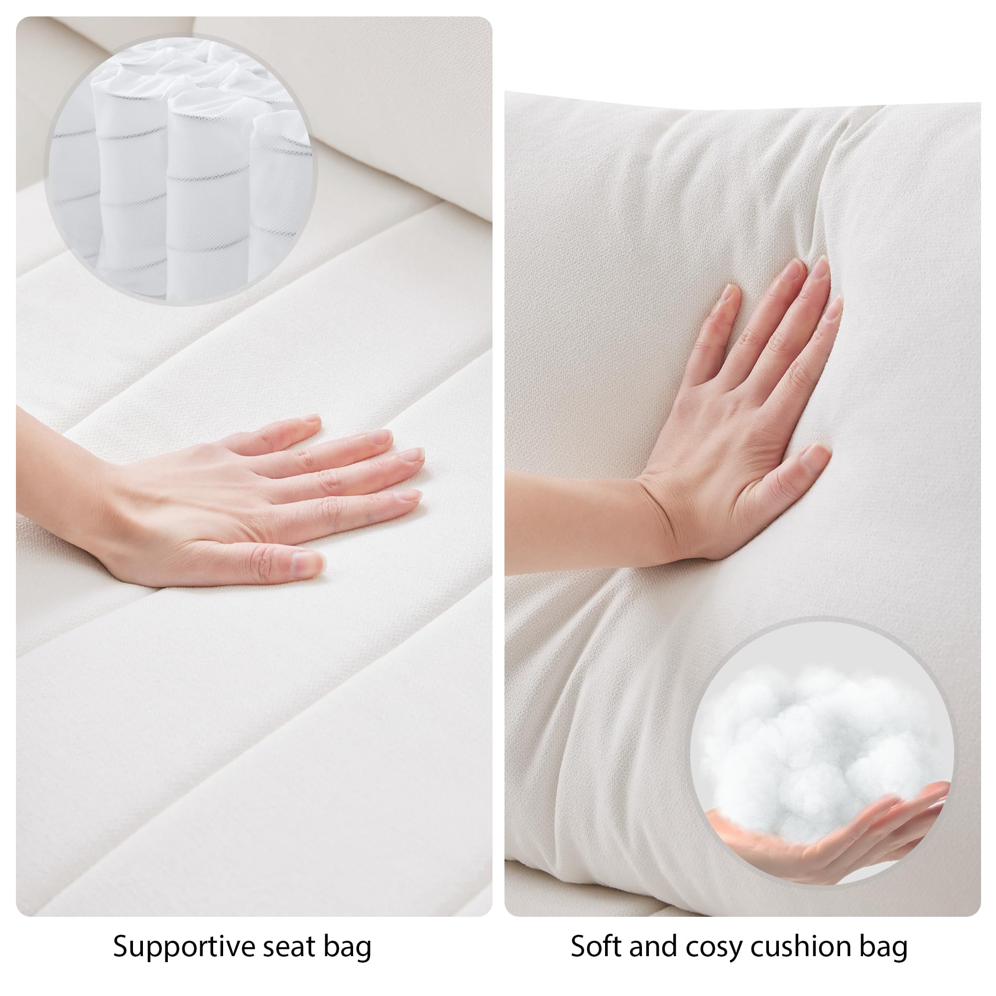 WIIS' IDEA Convertible Sectional Sofa Couch,2 Pillows,5-Seat Couch with Convertible Ottoman,Various Combinations,L-Shape Indoor Furniture for Living Room,Apartment,Office(White)