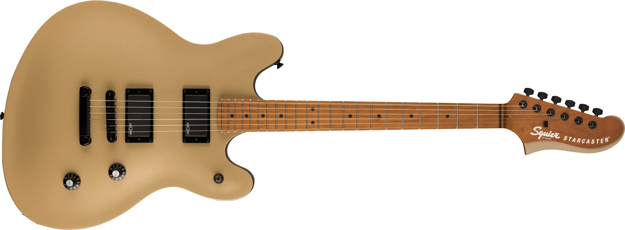 Squier Contemporary Active Starcaster Electric Guitar, with 2-Year Warranty, Shoreline Gold, Roasted Maple Fingerboard, Black Pickguard