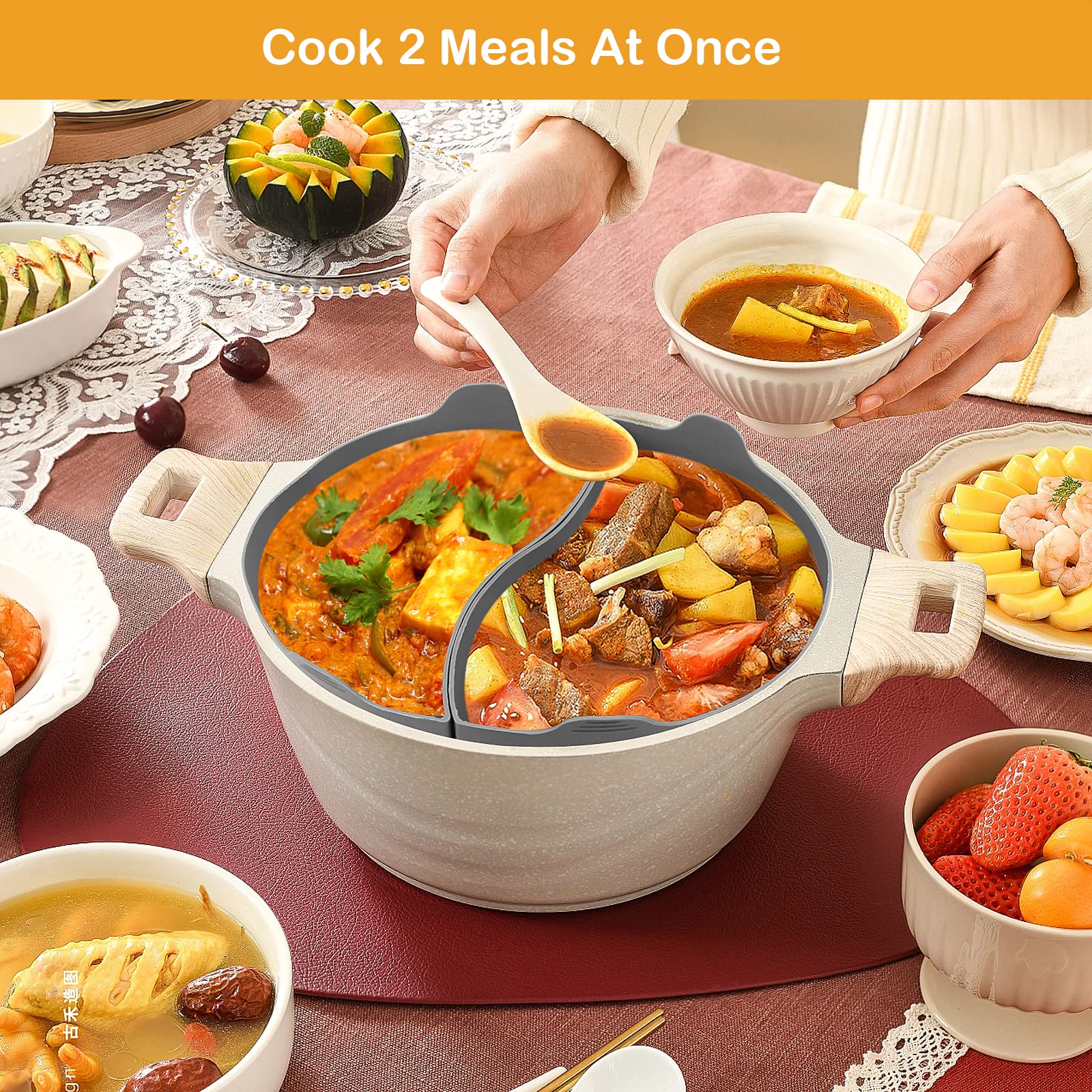 Slow Cooker Divider Liner for 6 QT Crockpot, Food Grade Silicone Reusable Leakproof Crockpot Divider, NON BPA Dishwasher Safe Slow Cooker Liner for 6 Quart Pot (2 Compartments)