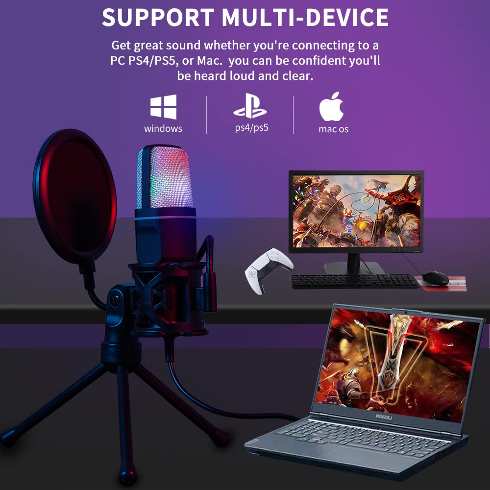 YANMAI USB Microphone, PC Microphone for Podcast Streaming, Gaming Microphone, Condenser Microphone for YouTube Recording Windows Computer Microphone for Desktop External Microphone for Laptop -Black