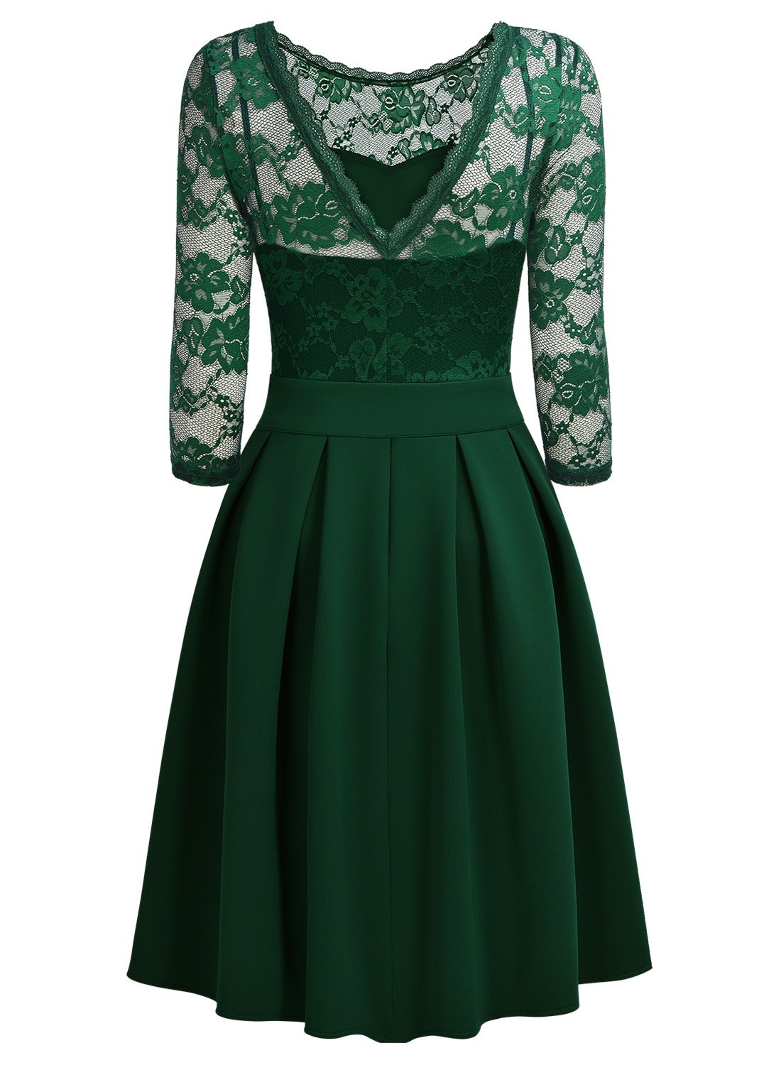 Miusol Women's Vintage Floral Lace 2/3 Sleeve Cocktail Party Swing Dress, Dark Green, Large