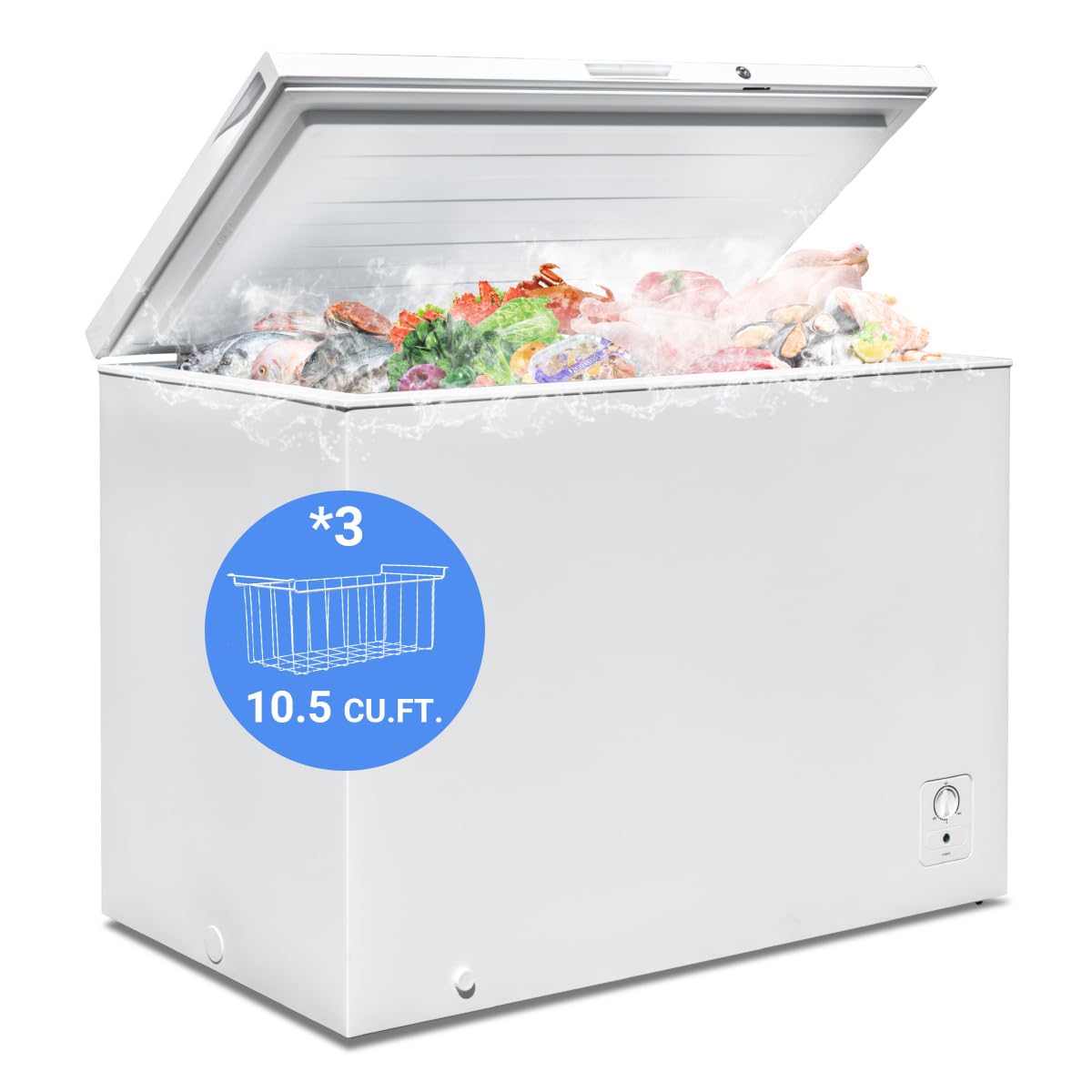 SMAD Mini Chest Freezer 3.5 Cu. Ft, Small Deep Freezer with Removable Basket, Adjustable Temperature, Manual Defrost, For Kitchen Apartment Office, White