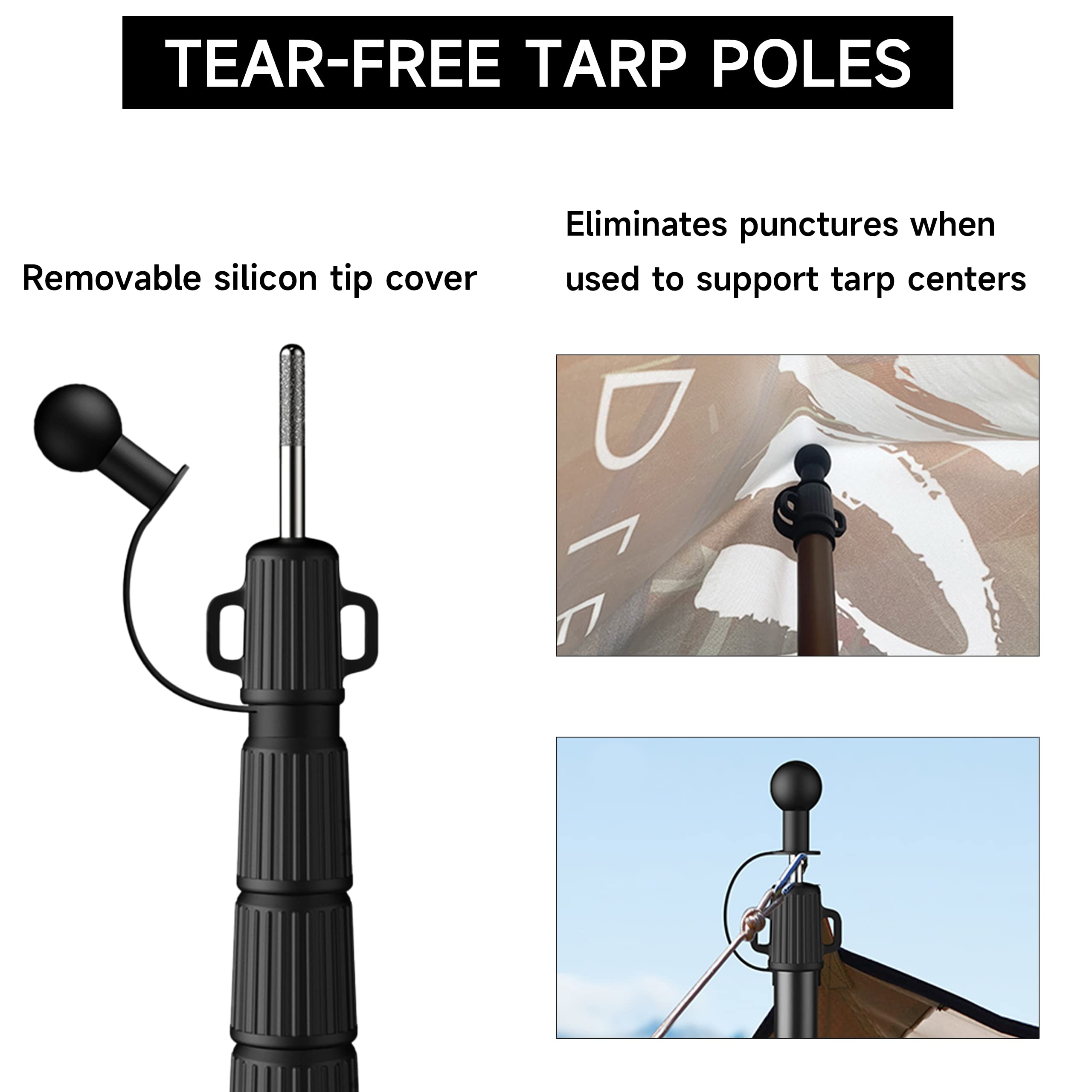 TORUK Aluminum Tarp Poles | 94.5" Adjustable Camping Tent Poles | Lightweight Shade Pole for Canopy Awning Shelter Backpacking Hiking