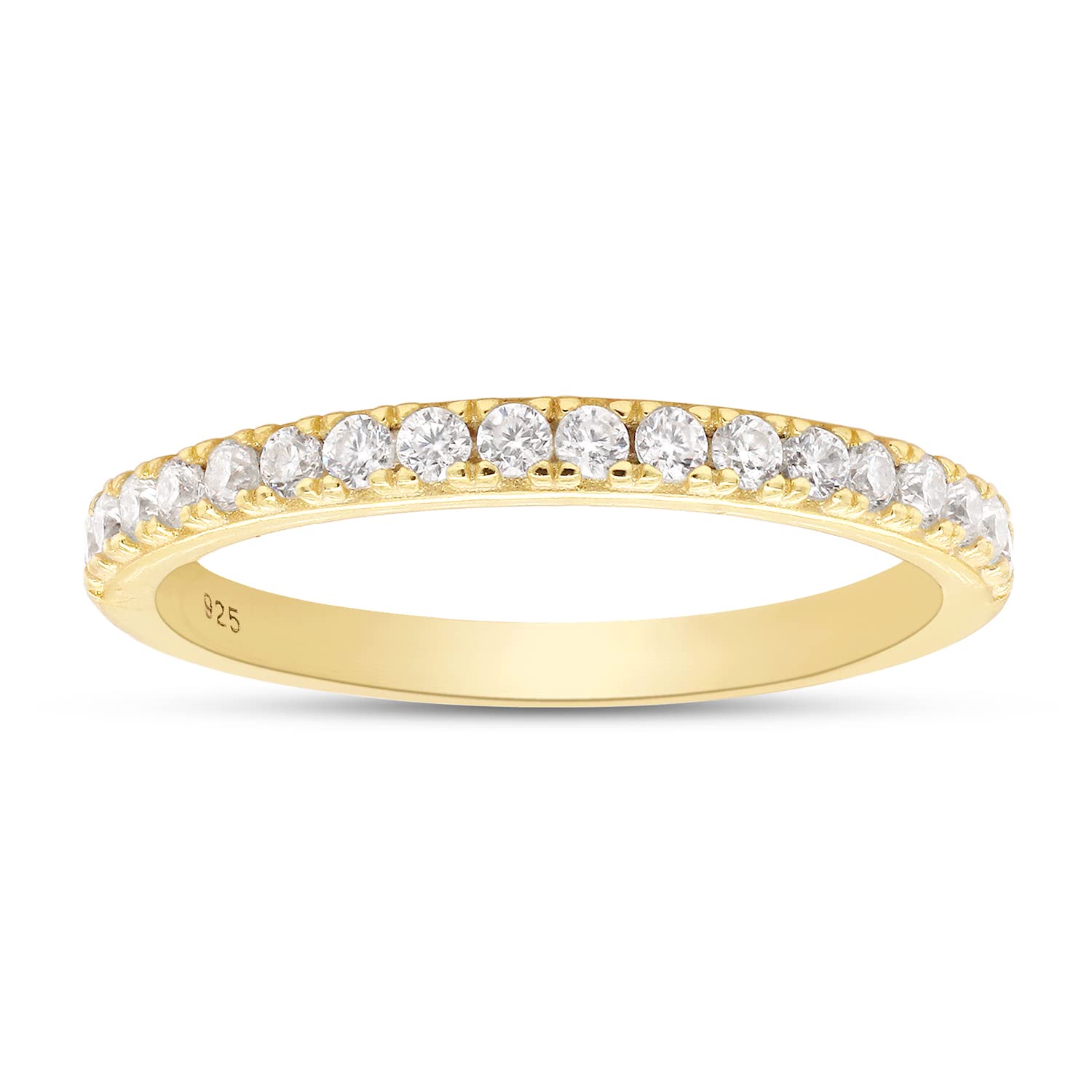 SAVEARTH DIAMONDS 1/4 cttw Round Lab Created Moissanite Diamond Half Eternity Wedding Stackable Band Ring for Women 14k Yellow Gold Over Sterling Silver (0.25 Cttw) Ring Size-6.5