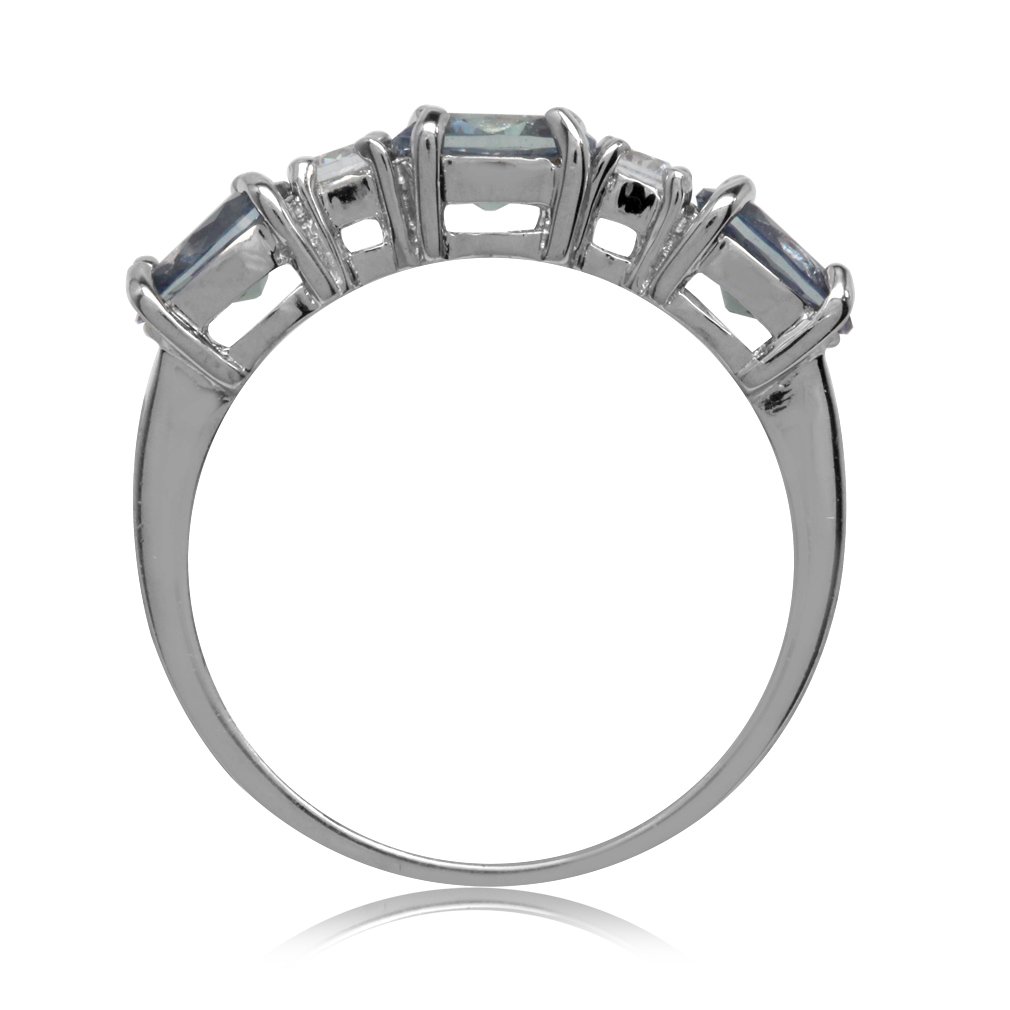 Silvershake 3 Stone Simulated Color Change Alexandrite and White Cubic Zirconia 925 Sterling Silver Ring June Gemstone Birthstone Size 10.75