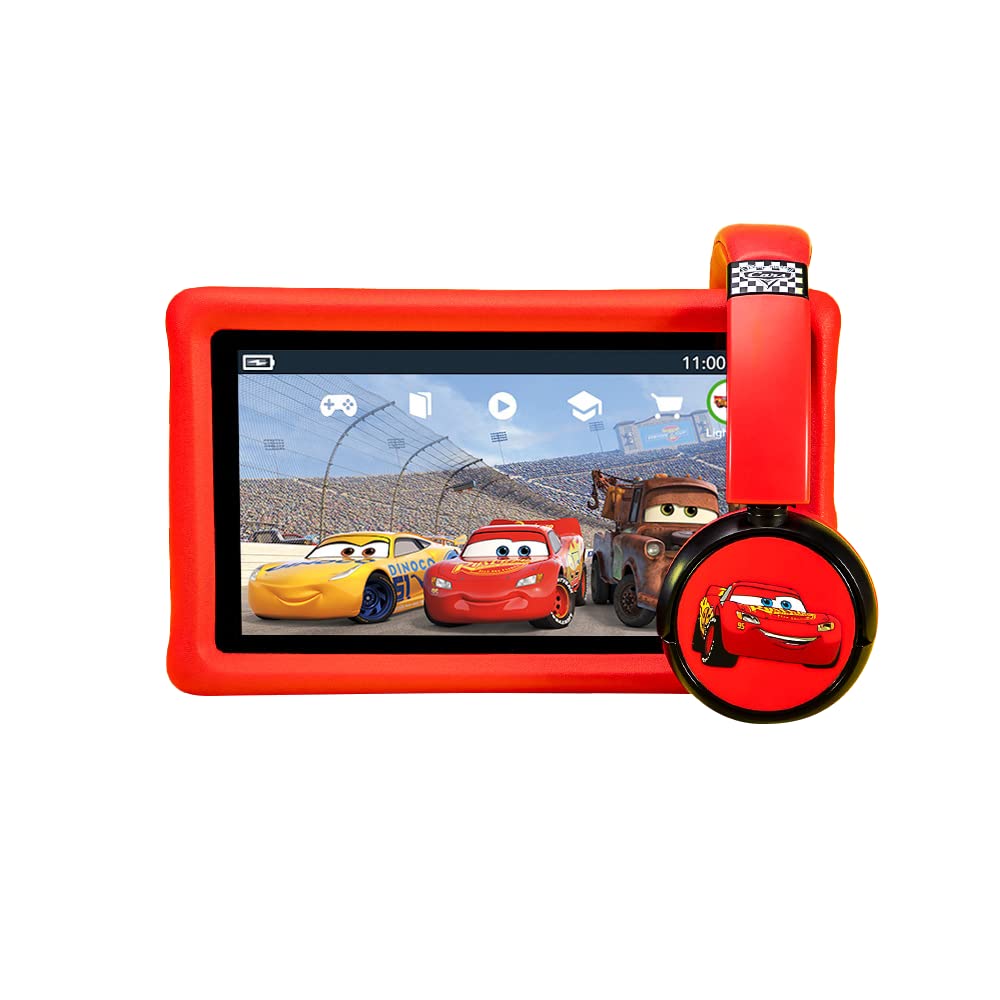 Pebble Gear Disney Pixar Cars Bundle - 7 Inch Children's Tablet with Bumper & Headphones, Parental Control, Blue Light Filter, 500+ Games, Apps, E-Books, 85 dB Volume Limiter