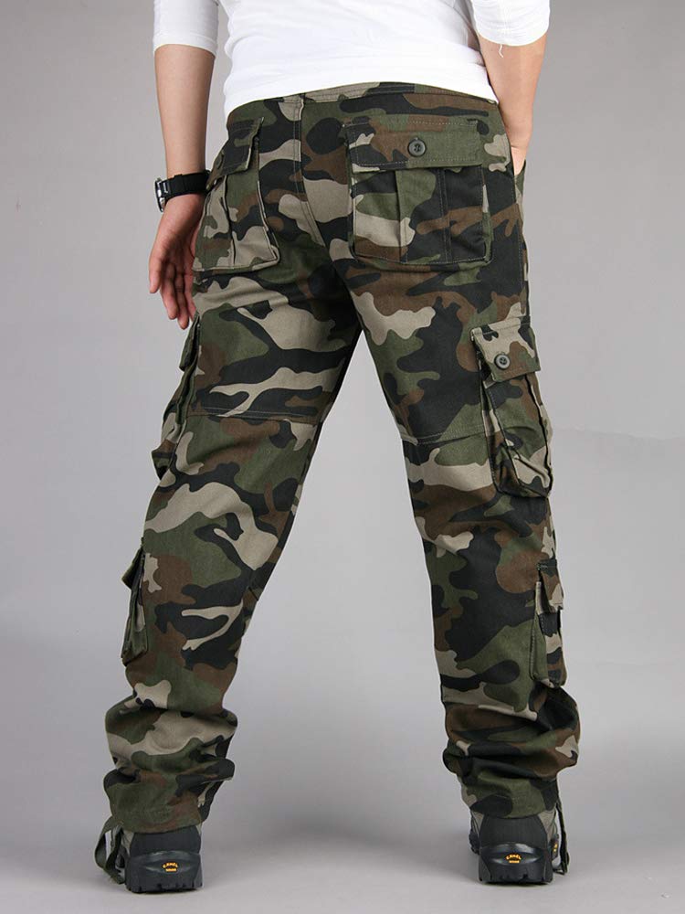 Men's Casual Relaxed Fit Cargo Pants,Outdoors Wild Military Army Camo Combat Work Pants with 8 Pockets Army Camo 38-US 36
