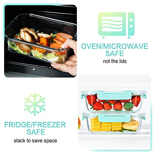 M MCIRCO [10-Pack,22 Oz Glass Meal Prep Containers,Glass Food Storage Containers with lids,Glass Lunch Containers,Microwave, Oven, Freezer and Dishwasher, Green