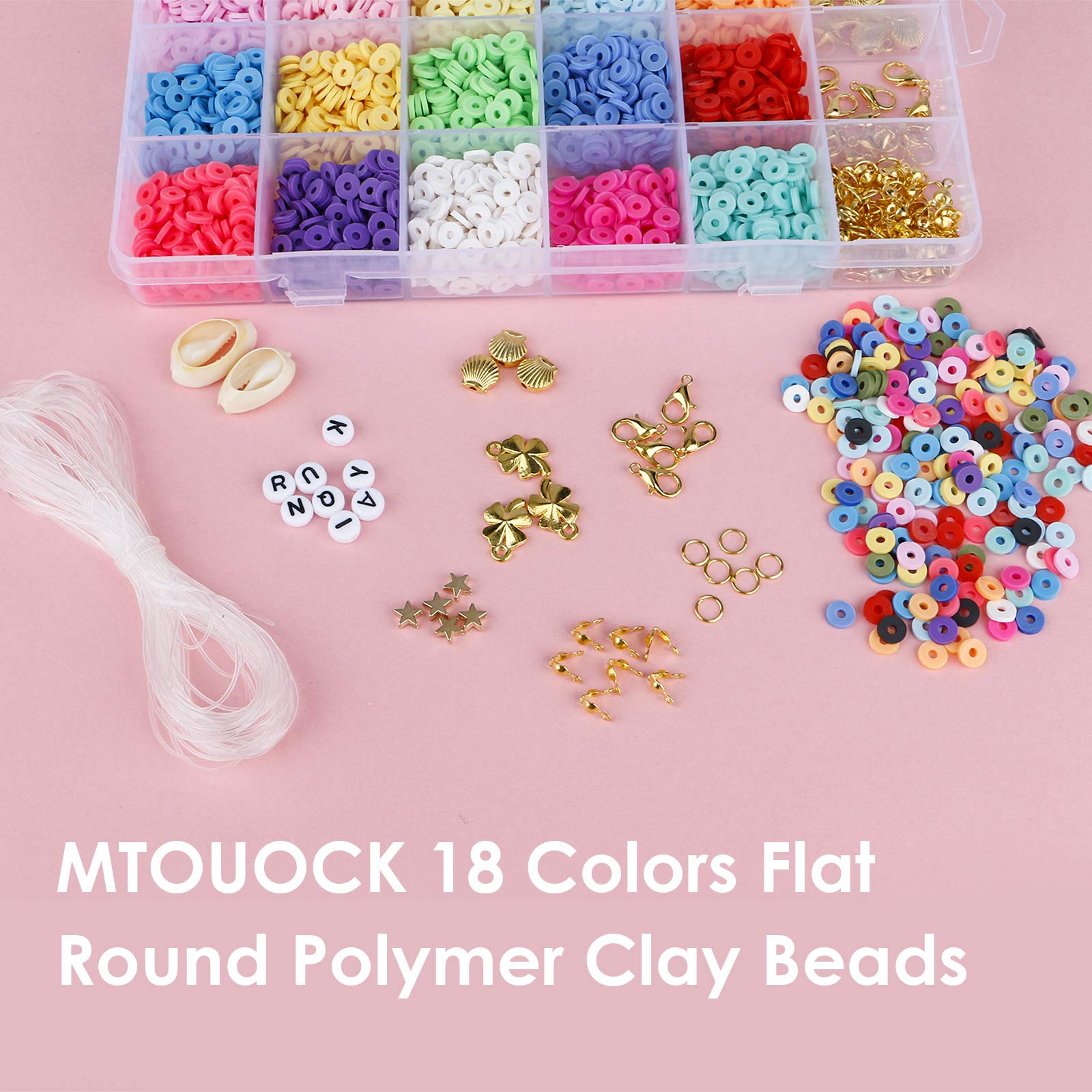 MTOUOCK 4500 Pcs Flat Round Clay Beads for Jewelry Making Necklaces and Bracelets DIY Earring Necklace Craft Set (18 Colors 6mm)