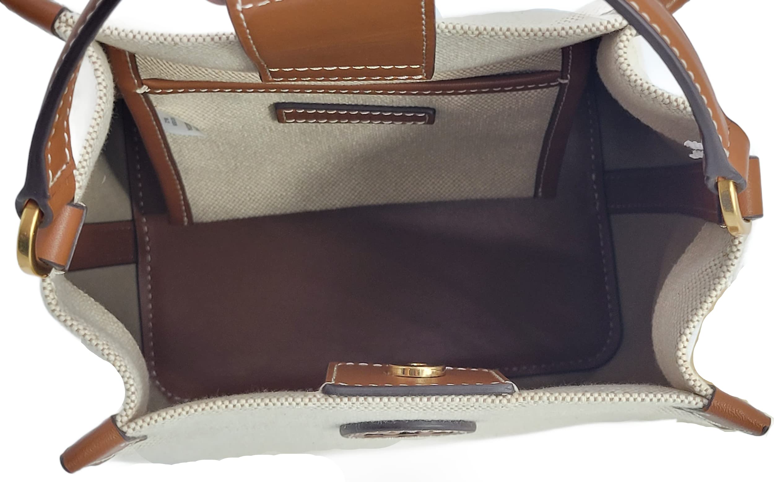 Tory Burch 86843 Blake Natural Khaki/Brown Leather With Gold Hardware Canvas Women's Bucket Bag