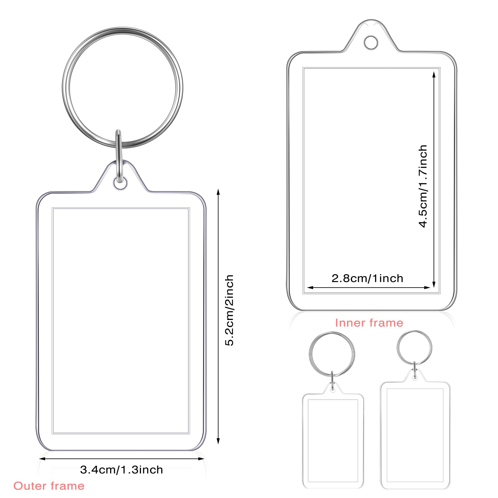 Yaomiao Acrylic Photo Frame Keychain Holder Photo Picture Insert Blank Keyring for DIY Craft(1.3 x 2 Inch,50 Pieces)