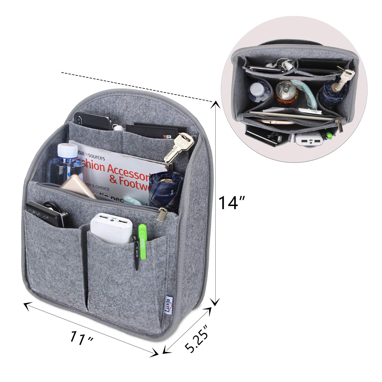LUXJA Backpack Organizer, Felt Organizer Insert for Backpack, Gray