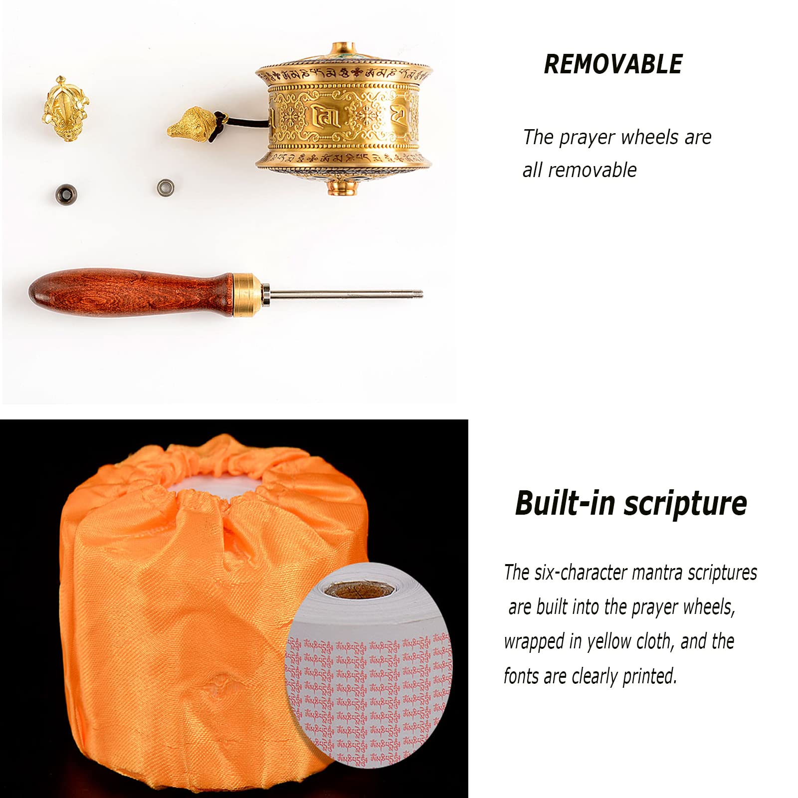 Tibetan Buddhist Mini Brass Handheld Prayer Wheel with Mantra Scroll, Premium Buddha Religion Scriptures Prayer Wheel for Relaxing, Praying, Meditation, Healing