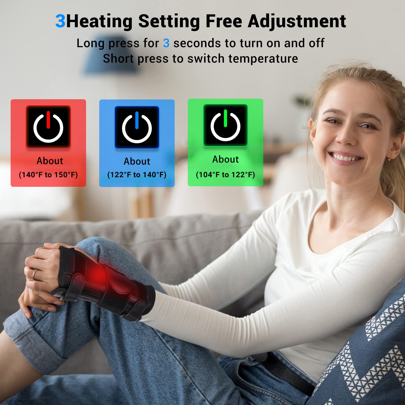 Wrist Electric Heating Pad for Carpal Tunnel Relief, Adjustable Wrist Support Brace with Splints, Wrist Brace for Right & Left Hand, Heated Wrap for Injuries, Arthritis, Wrist Pain, Sprain-Small
