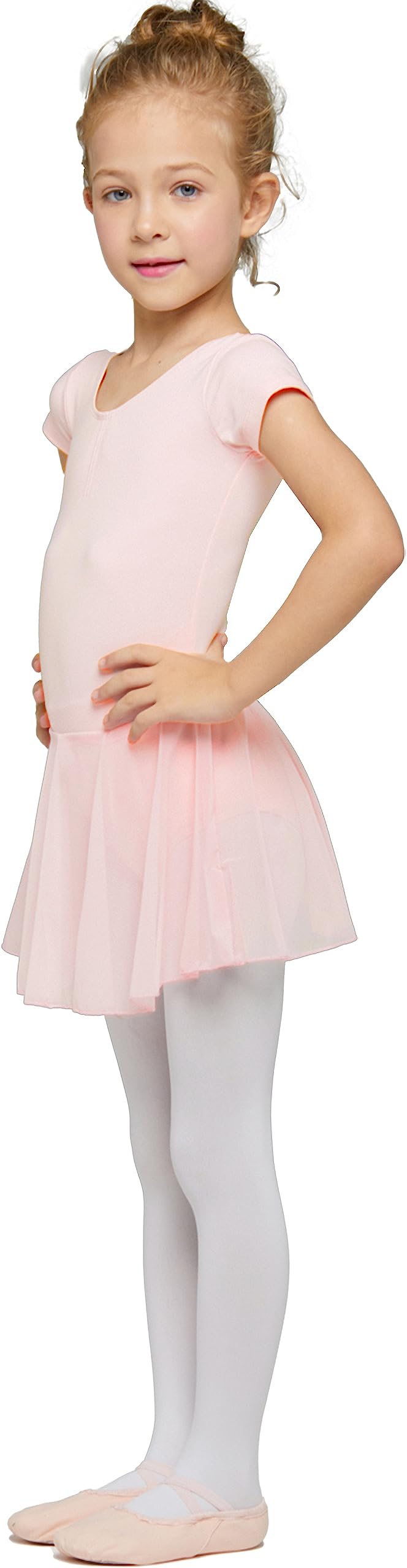 MdnMd Kids Girls Classic Ballet Dance Leotard with Tutu Skirt Dress Costume (Ballet Pink, Age 10-12)