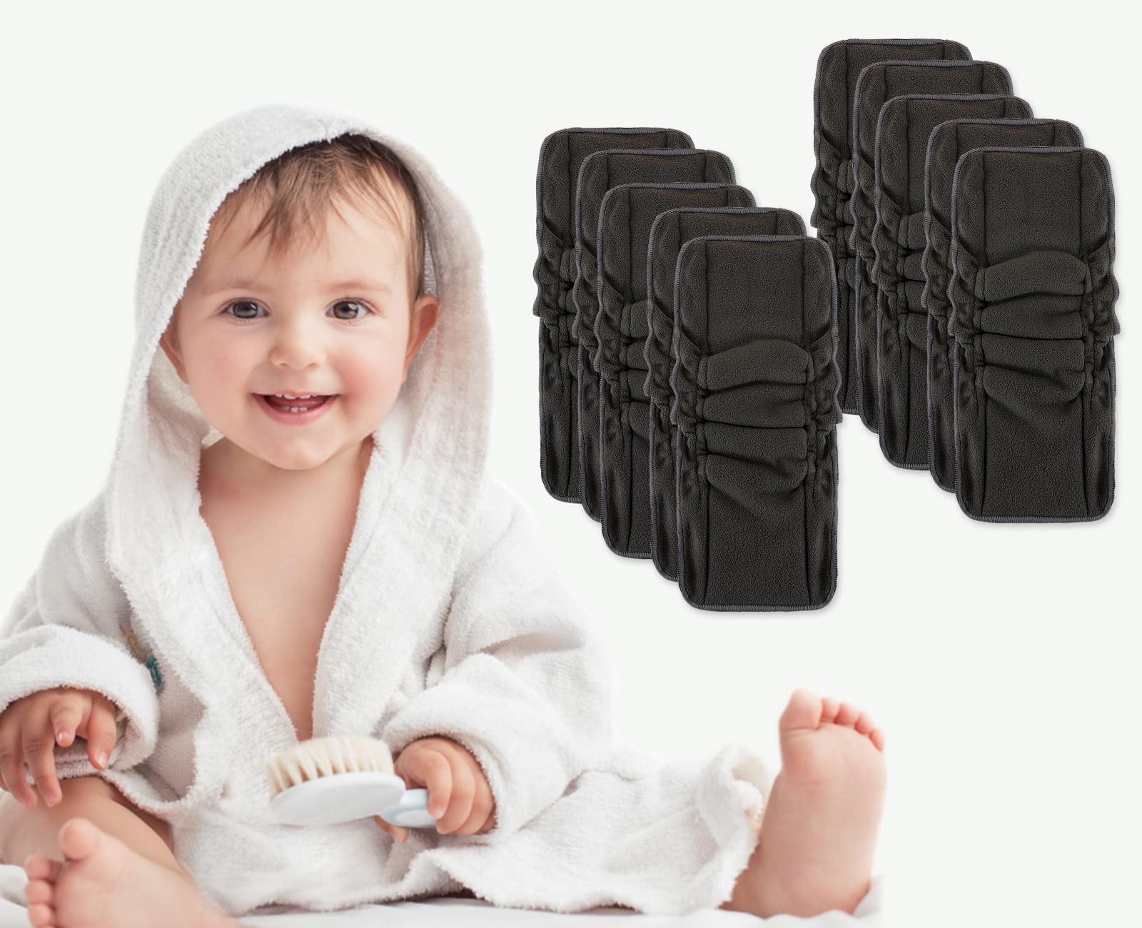 TDIAPERS Microfiber Cloth Diaper Inserts 3 Layers, Reusable and Absorbent,Pack of 10