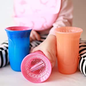 Nuby No Spill Edge 360 10 oz Cup with Silicone Rim, 2 Pack (green/aqua)