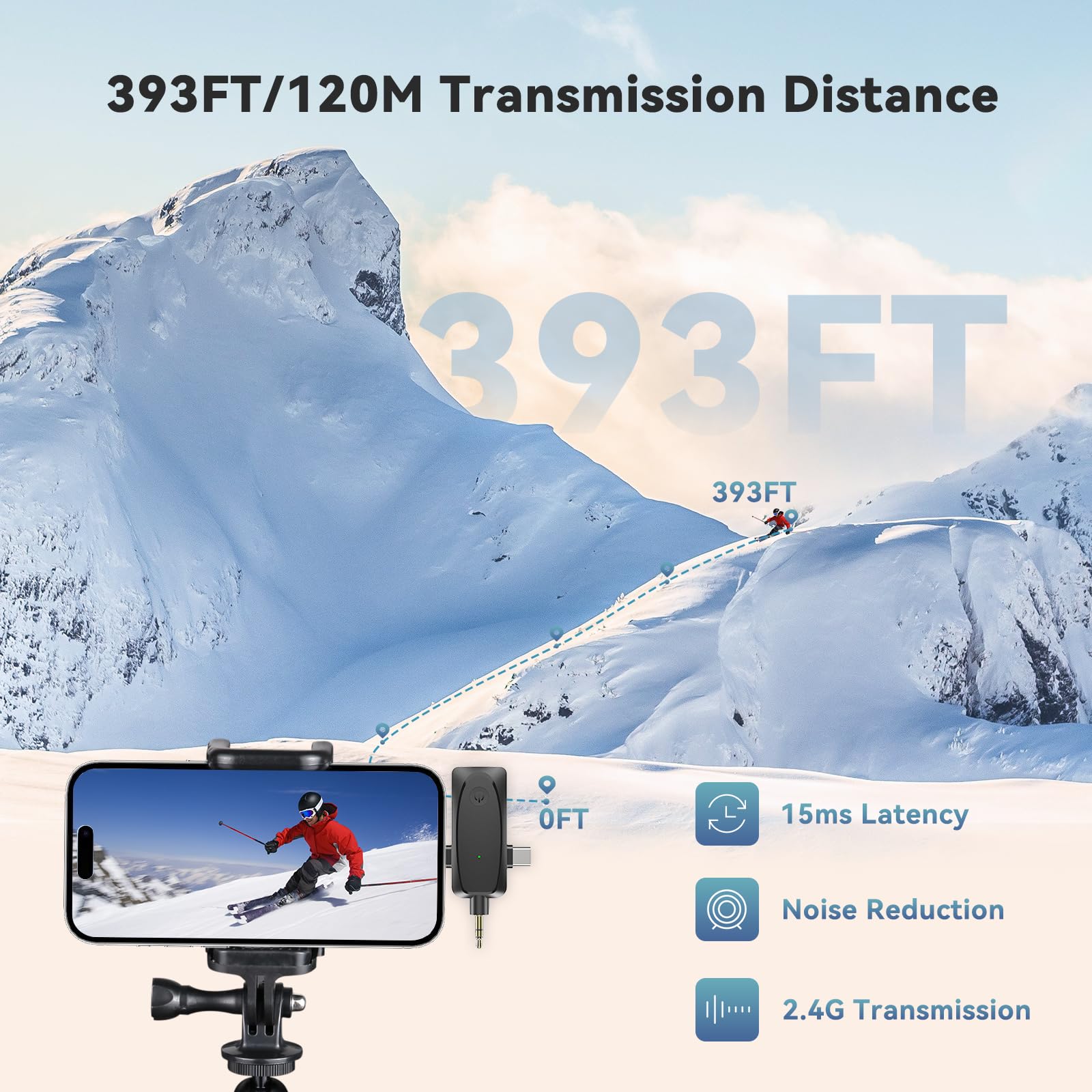 Maxtopfit 393FT Wireless Lavalier Microphone: 2.4G Noise Cancellation, Double Mics for YouTube, TikTok, Interviews, and Vlogs β Enhance Your Content Creation Effortlessly