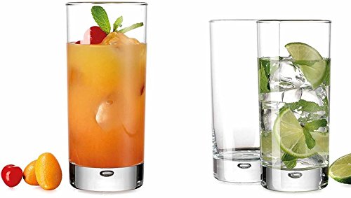 PDTXCLS Heavy Base Highball Glasses 17 Ounce with S/S Straws, Clear Tall Barware Drinking Glasses for Water, Juice, Beer, Whiskey, and Cocktails - Set of 4