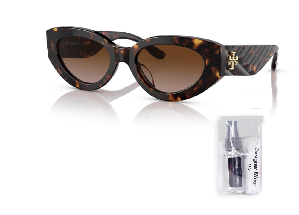Tory Burch TY7178U 172813 51MM Dark Tortoise/Brown Gradient Cateye Sunglasses for Women + BUNDLE With Designer iWear Complimentary Eyewear Kit