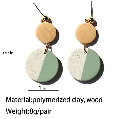 Polymer Clay Earring,Lavy Chsia Handmade Minimalis Drop Dangle Earrings Stud for Women, Girl (Green)