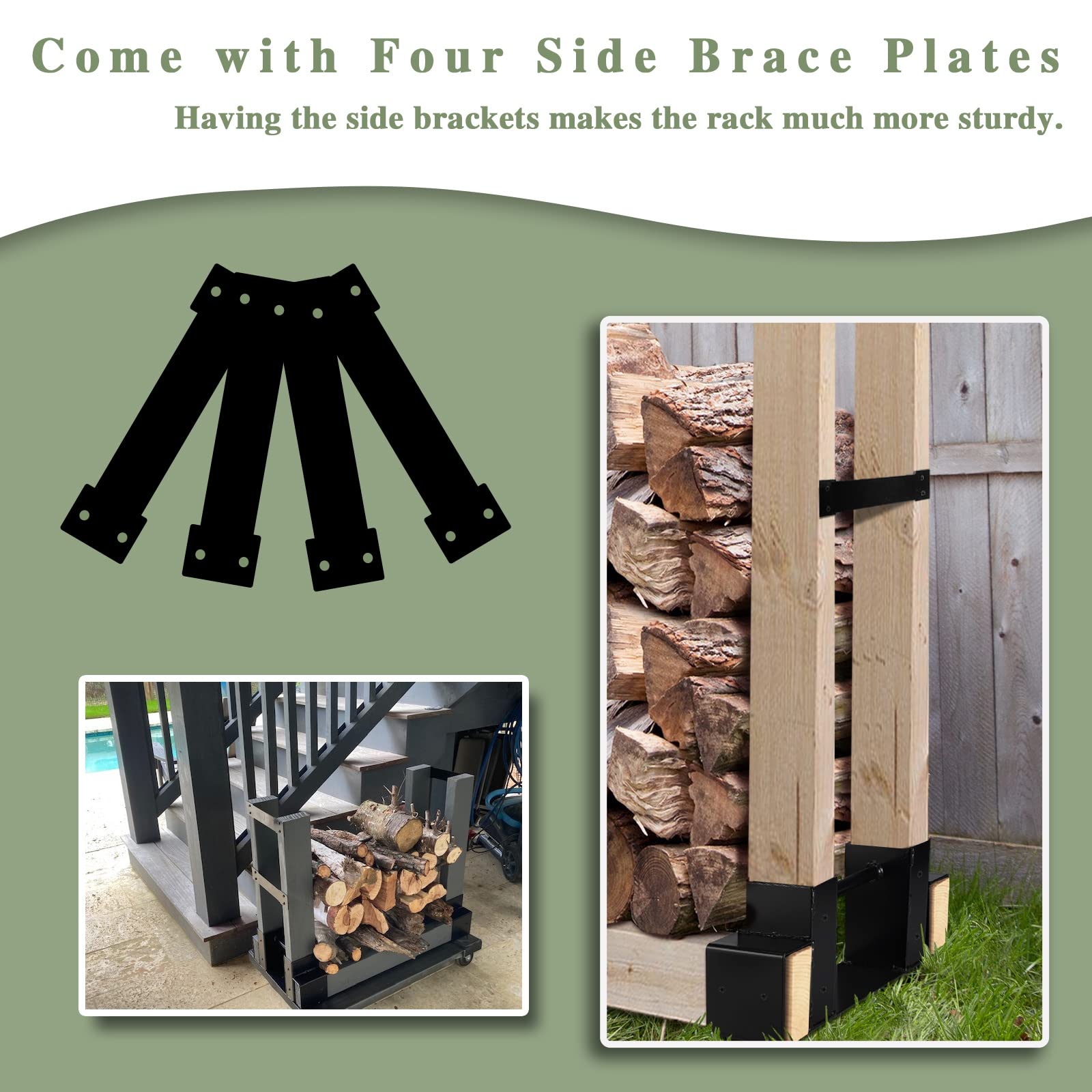 TFMUZERT Firewood Rack Outdoor Heavy Steel Stable Storage Holder Fit 2x4 Perfect for Outside Backyard Fire Pits Adjustable to Any Length
