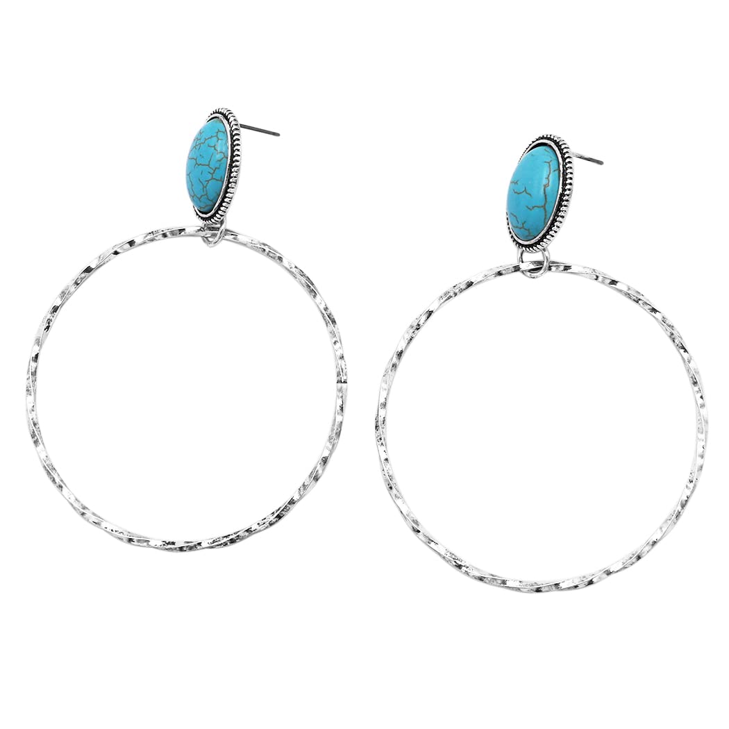 Rosemarie & Jubalee Women's Western Style Turquoise Howlite Hoop Dangle Earrings, 38-50mm (50 Oval Concho Top)