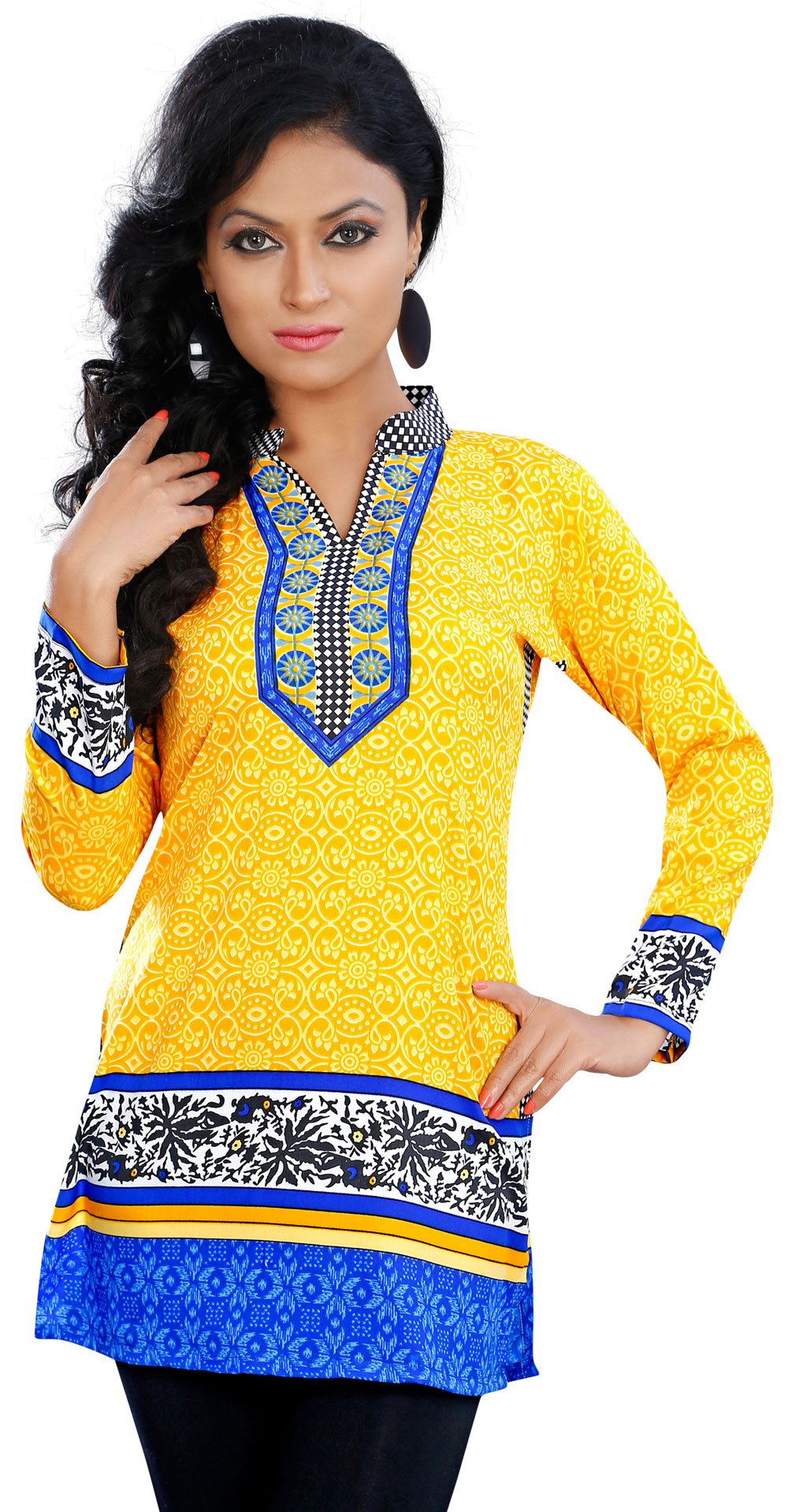 Maple Clothing Indian Tunics Kurti Top Blouse Women's India Apparel (Yellow, 3XL)