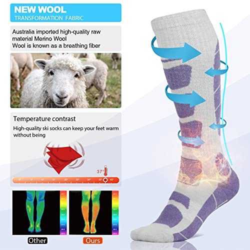 Ski Socks Merino Wool Thermal Knee High Winter Snowboard Sport Socks Men Women, Hunting